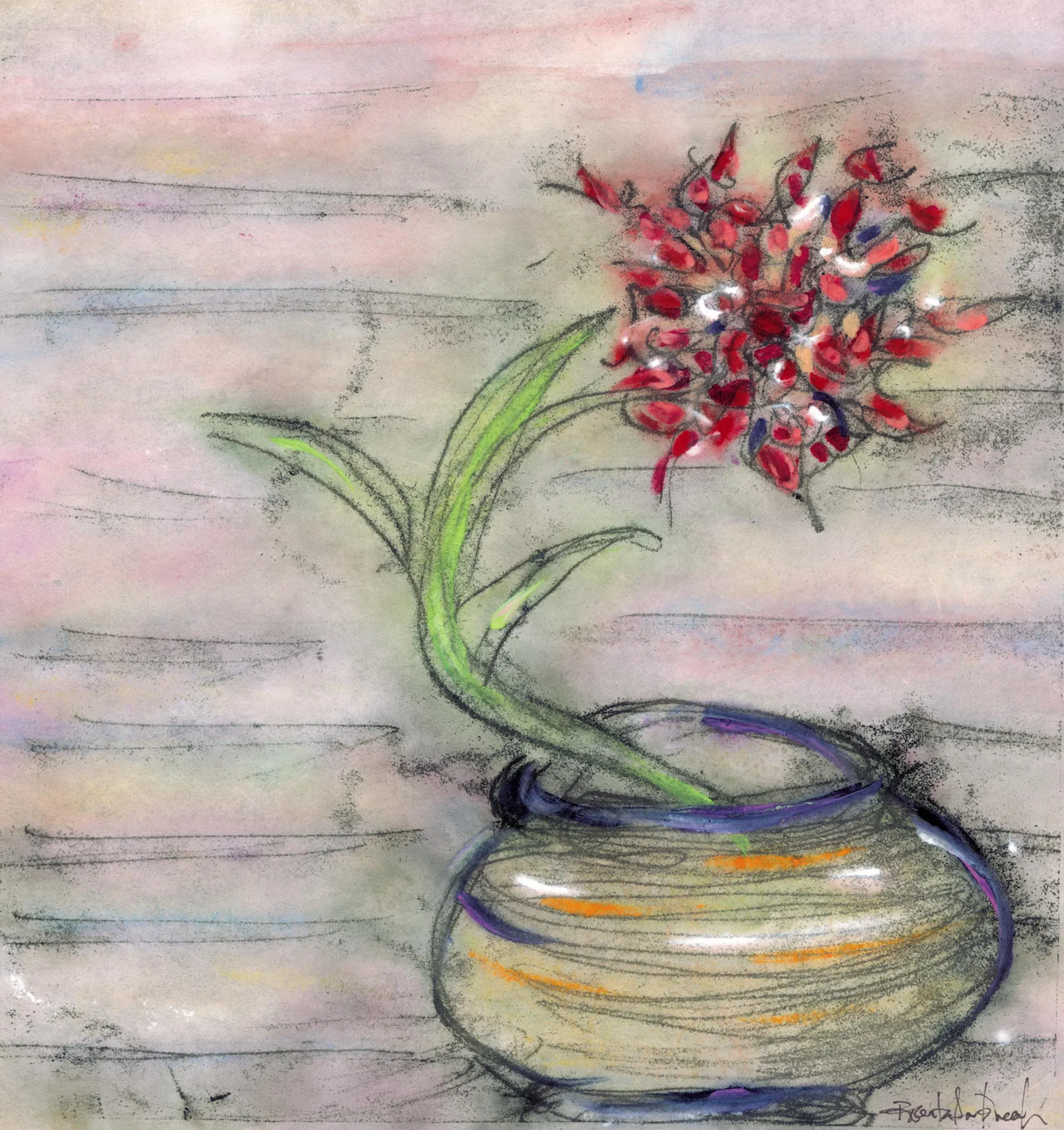 Modern Chic Floral Print "Red Glads in a Spinning Bowl" | Chairish