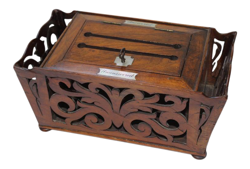 Antique Edwardian Butler's Mail Box Fretwork Wood and Mother of Pearl ...