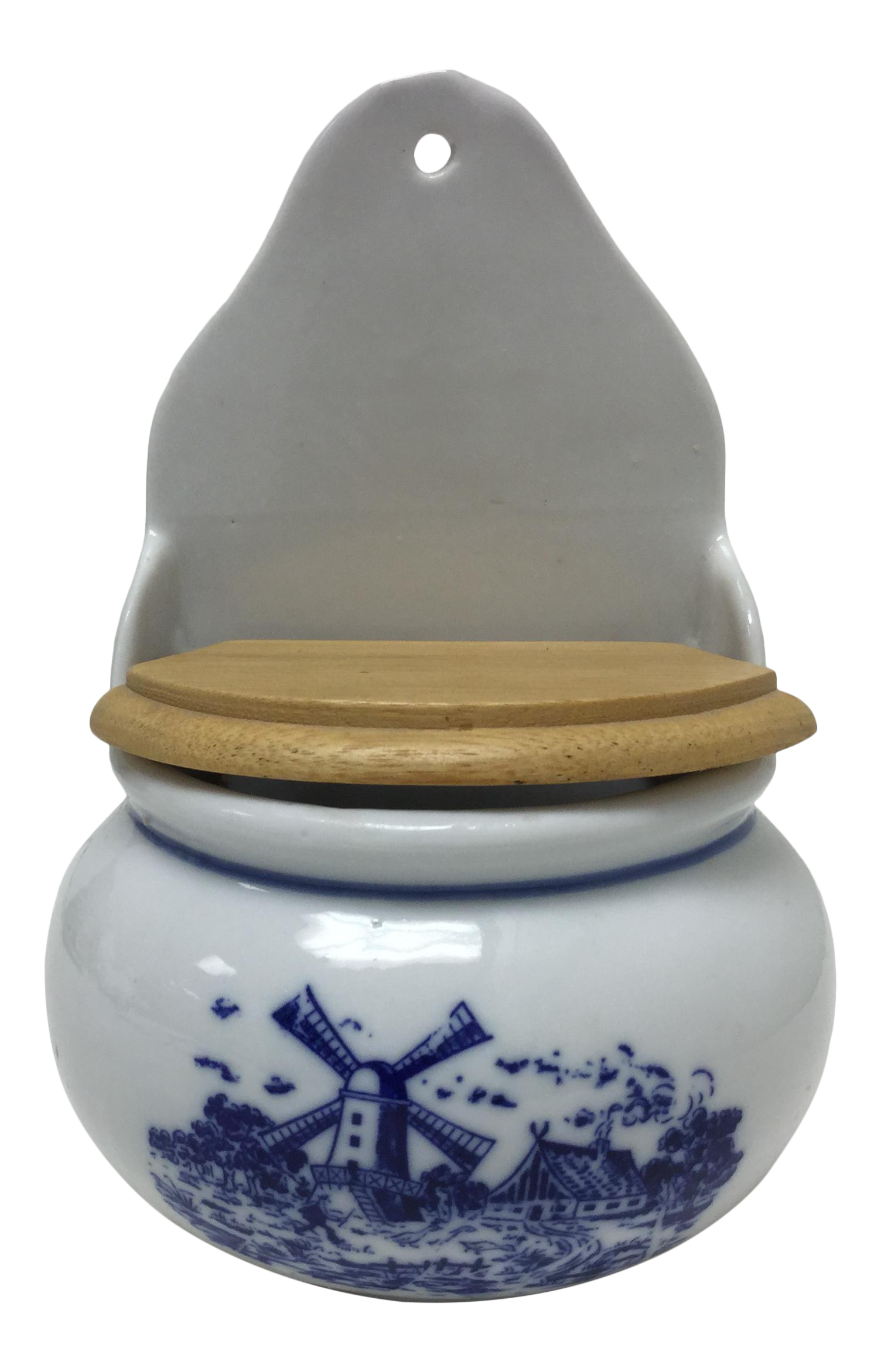 Antique Delft Salt Box in Blue and a White Ceramic | Chairish