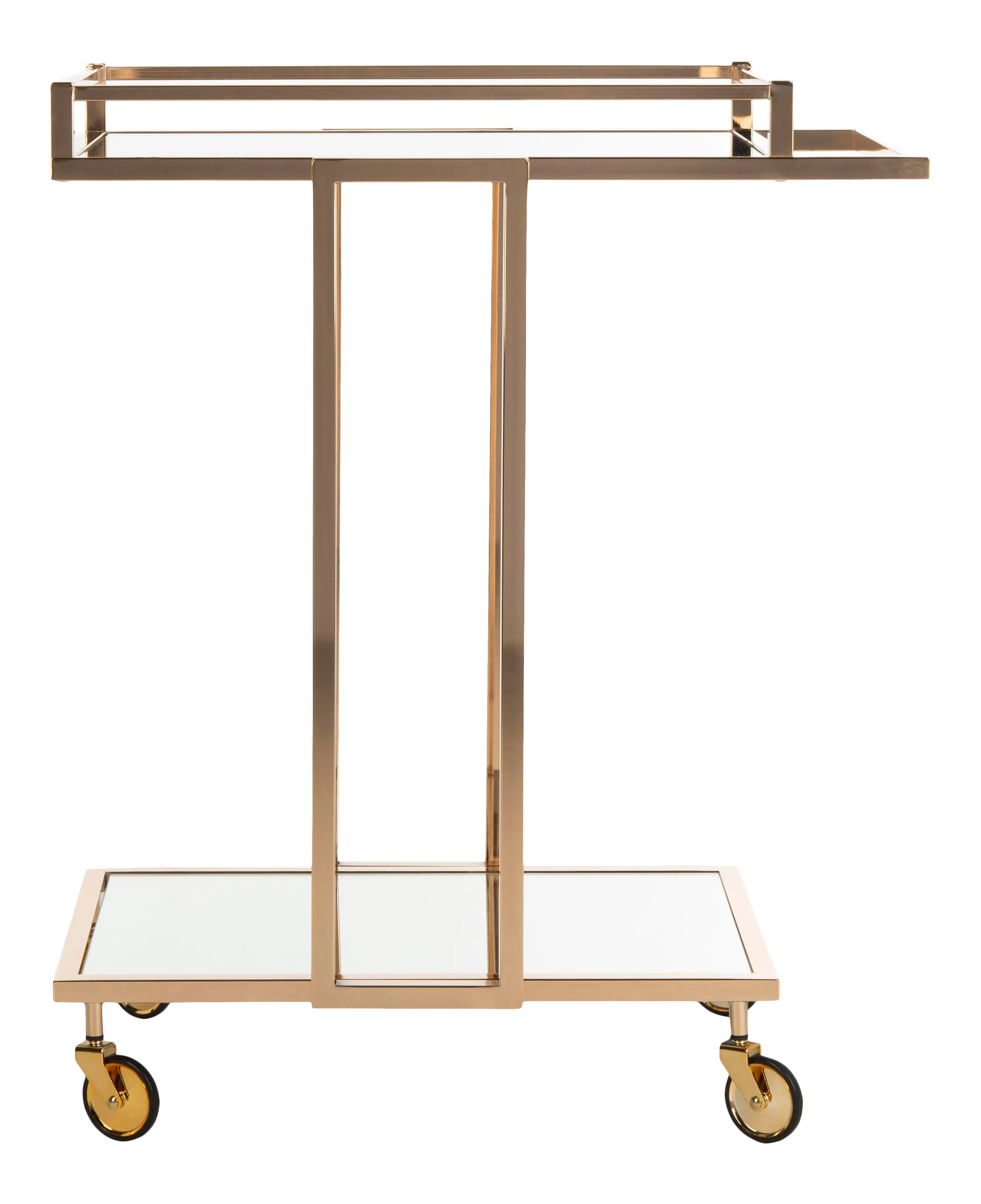 2 Tier Angle Bar Cart in Gold & Mirror | Chairish