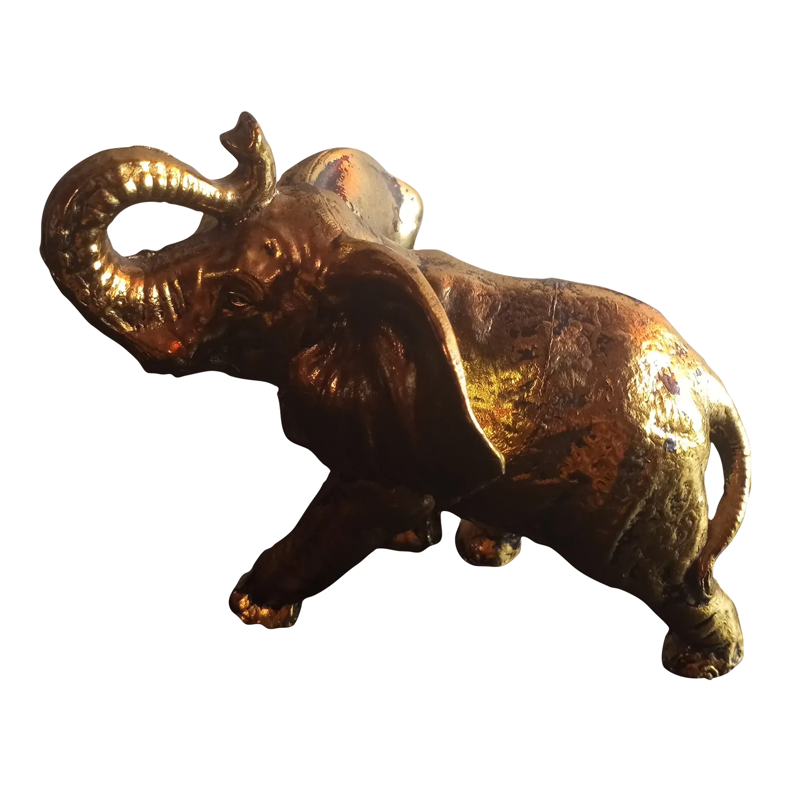 1970s Gold Tone Pot Metal Trunk Up Lucky Elephant Figurine | Chairish