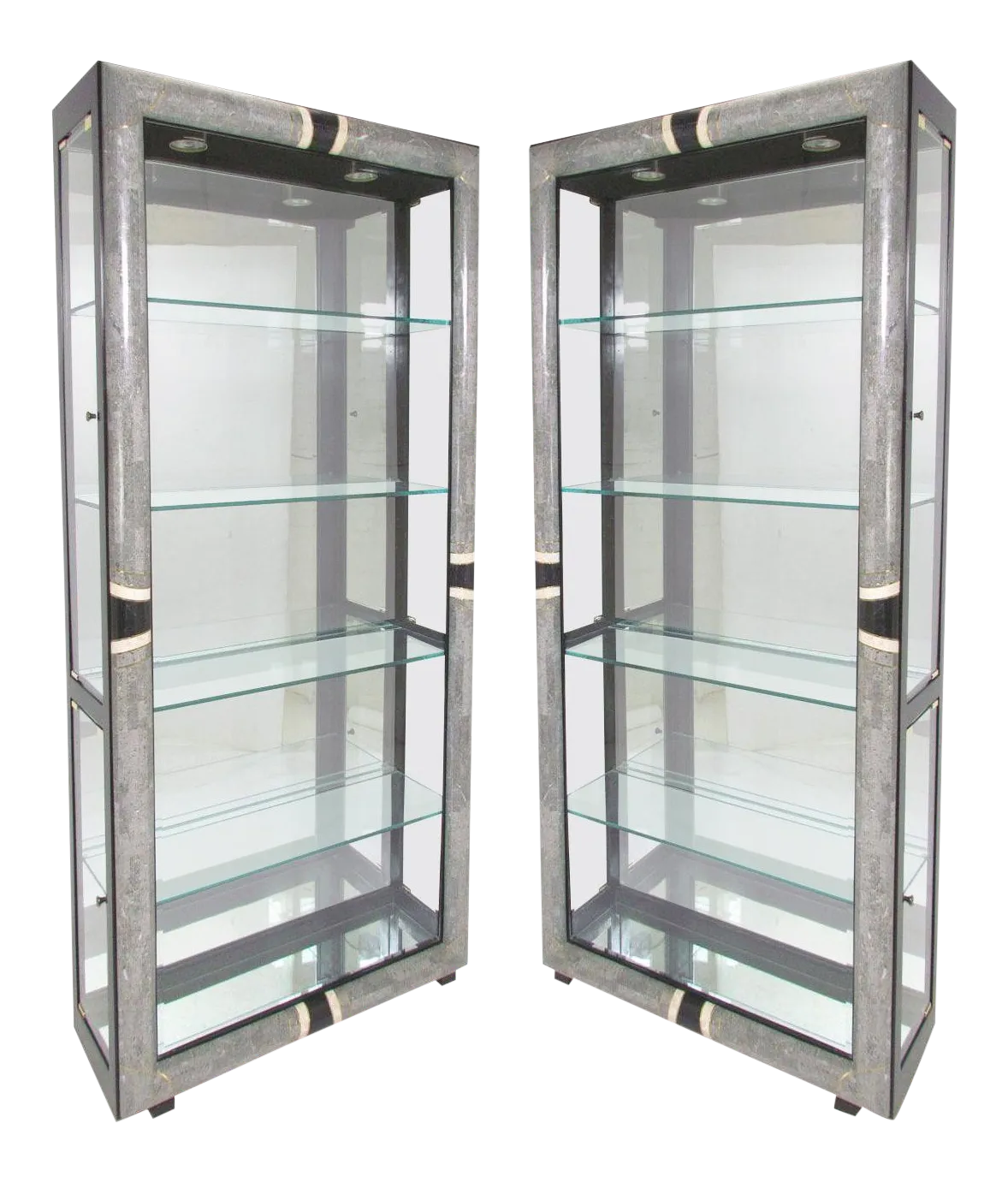 Art Deco Display Cabinets in Tessellated Stone - A Pair | Chairish