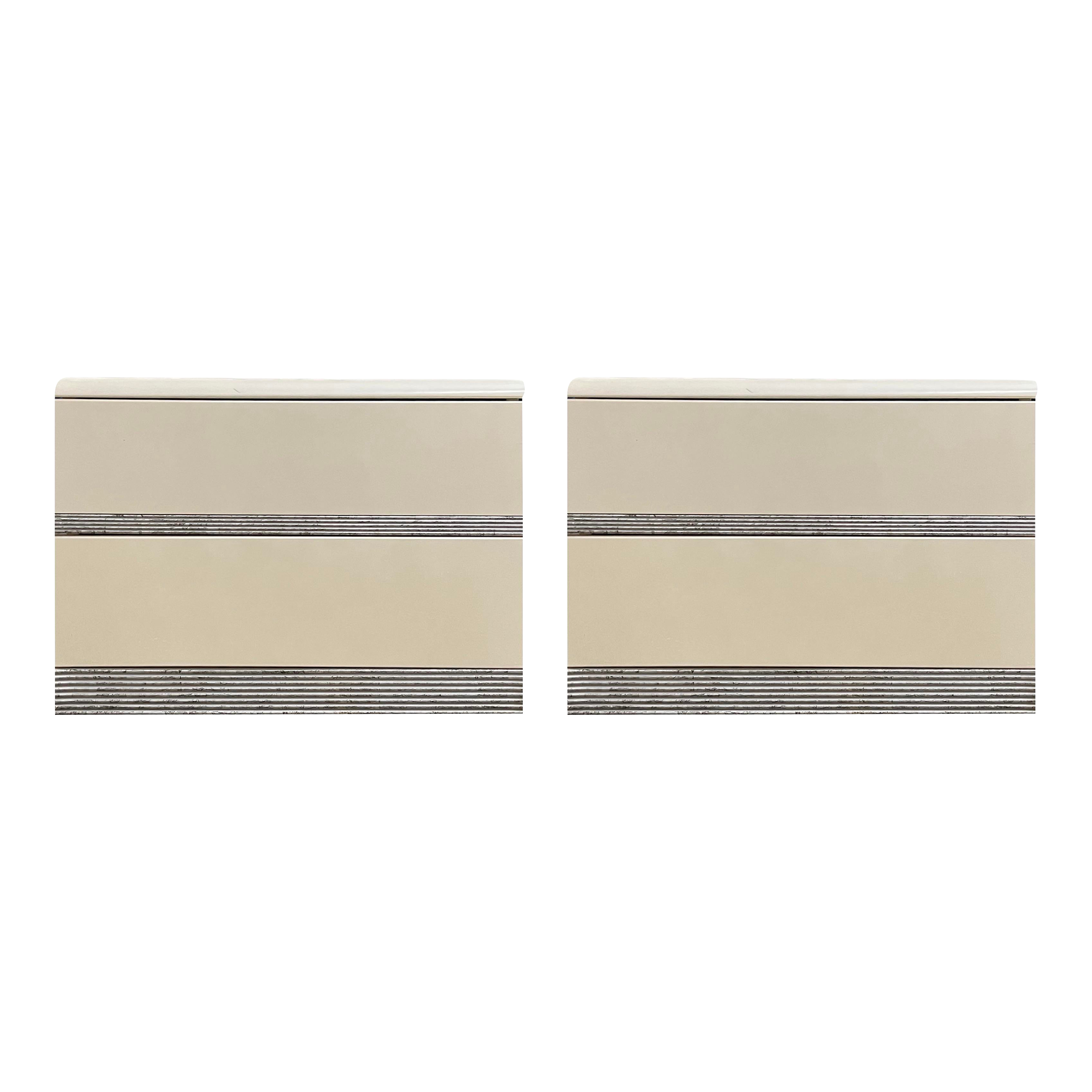 Robert Rougier Pearl and Silver Nightstands -A Pair | Chairish