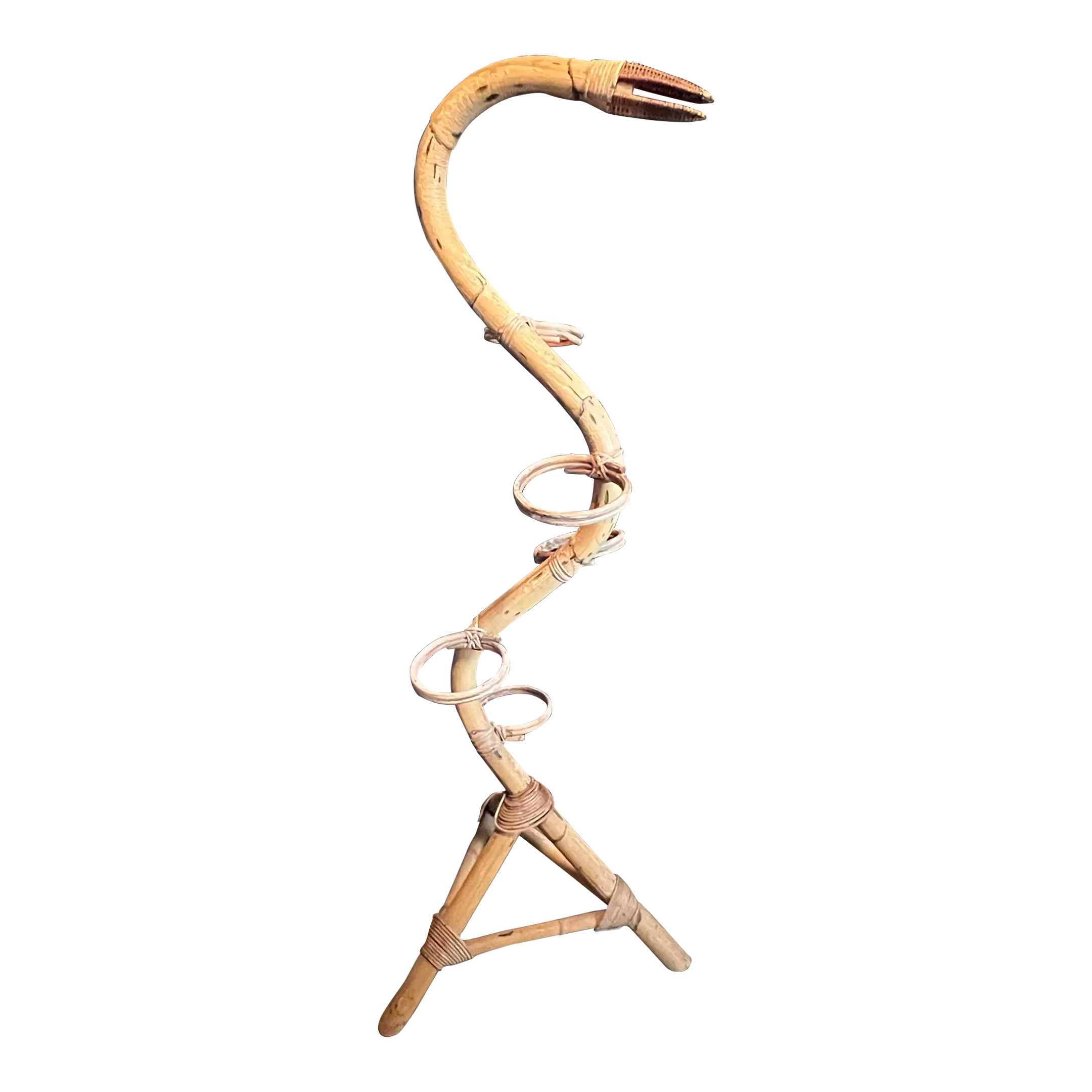 1970s Snake Wicker Rattan and Bamboo Bentwood Plant Holder Stand | Chairish