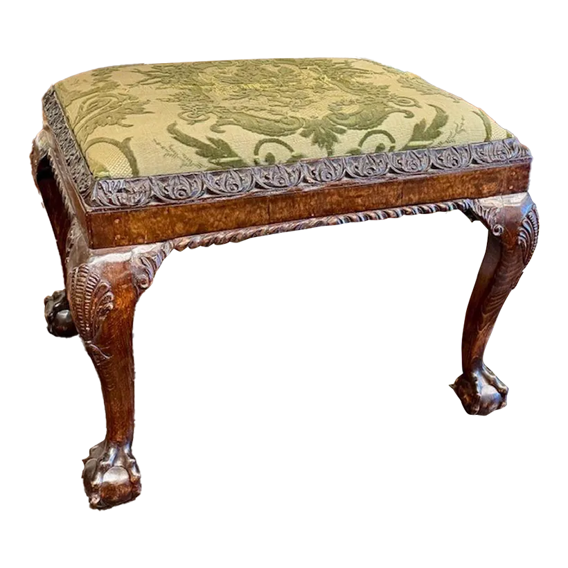 19th Century English Chippendale Carved Mahogany Bench | Chairish