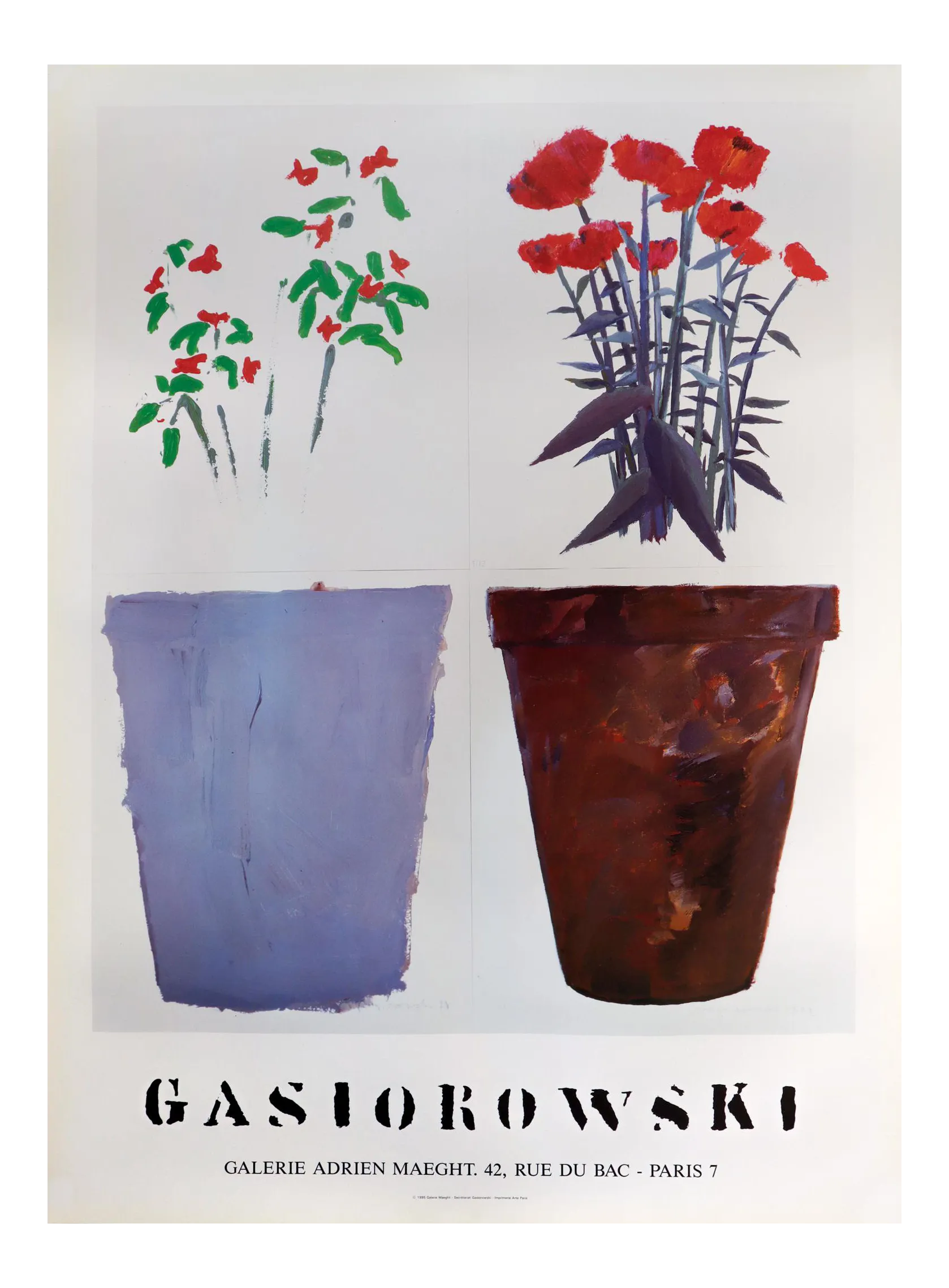 1995 French Exhibition Poster, Gerard Gasiorowski, Pots De Fleurs 101 ...