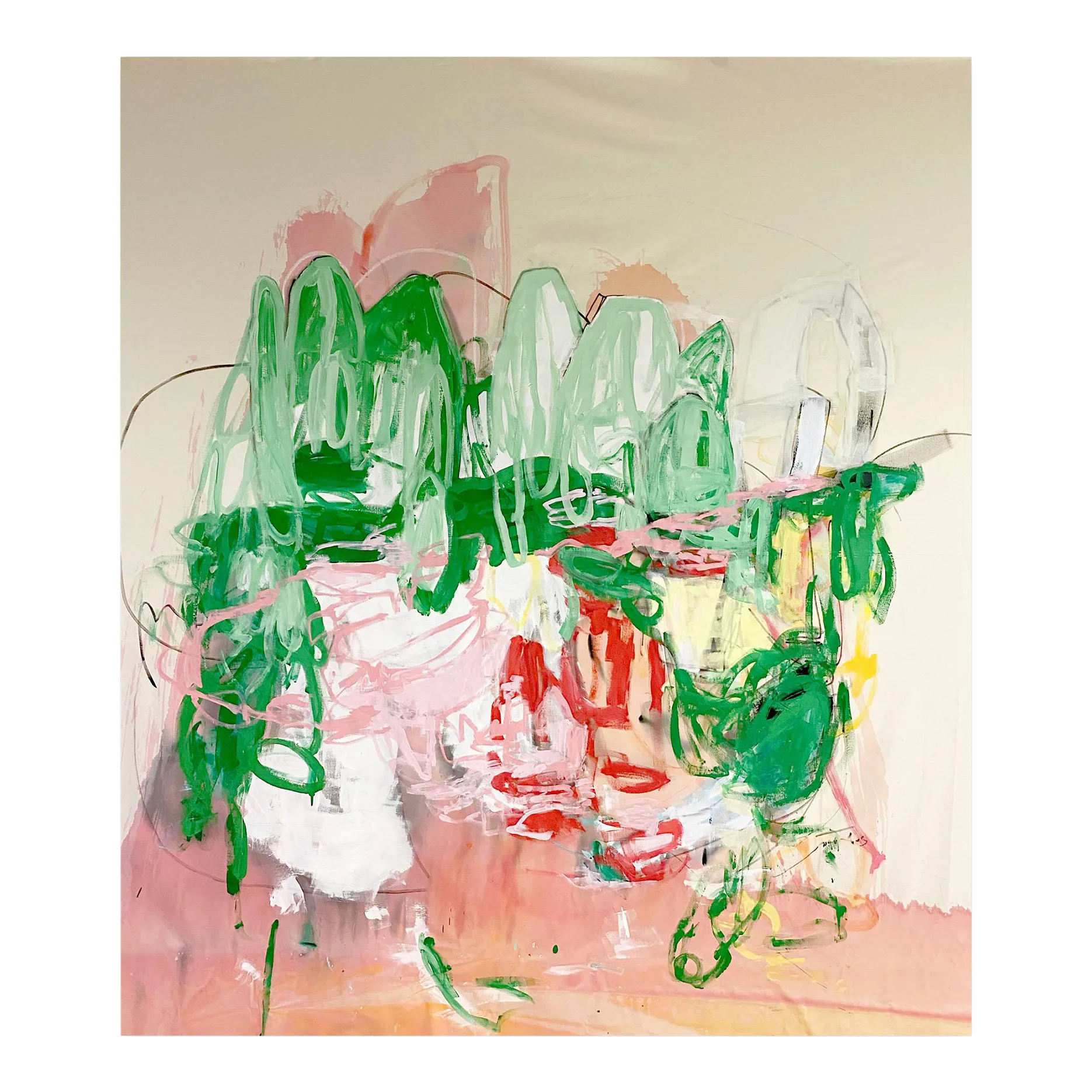 Contemporary Abstract Mixed Media on Raw Canvas Painting "Evergreen" by ...