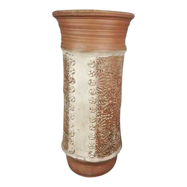 1960s Vintage Handmade Reticulated Design Clay Umbrella Stand | Chairish