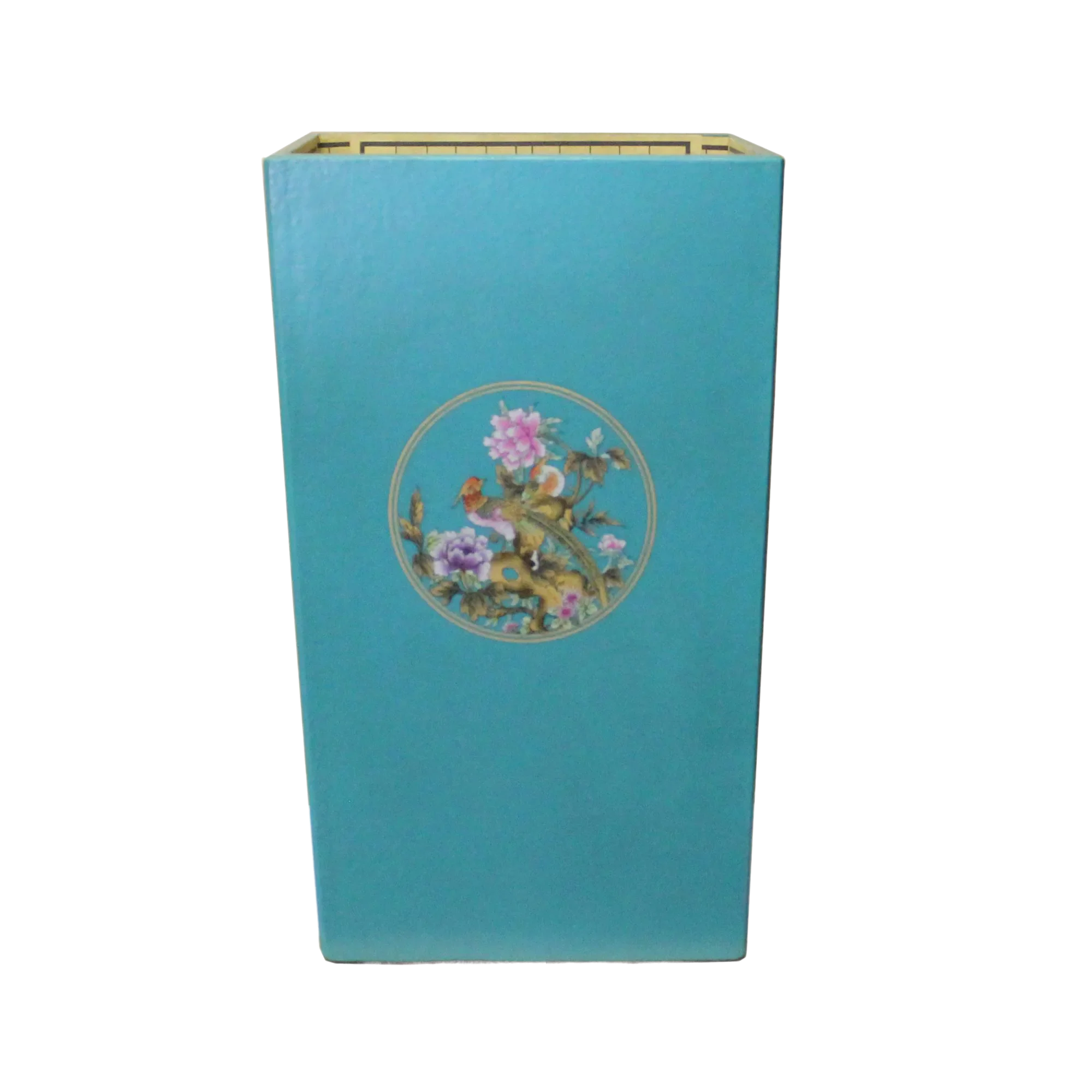 Light Blue Turquoise Square Flower Bird Graphic Bucket Basket | Chairish