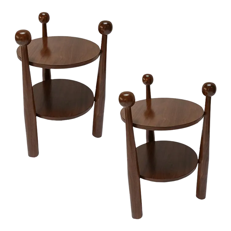 Pair of Custom Walnut Mid-Century Style Side Tables With Ball Detail ...