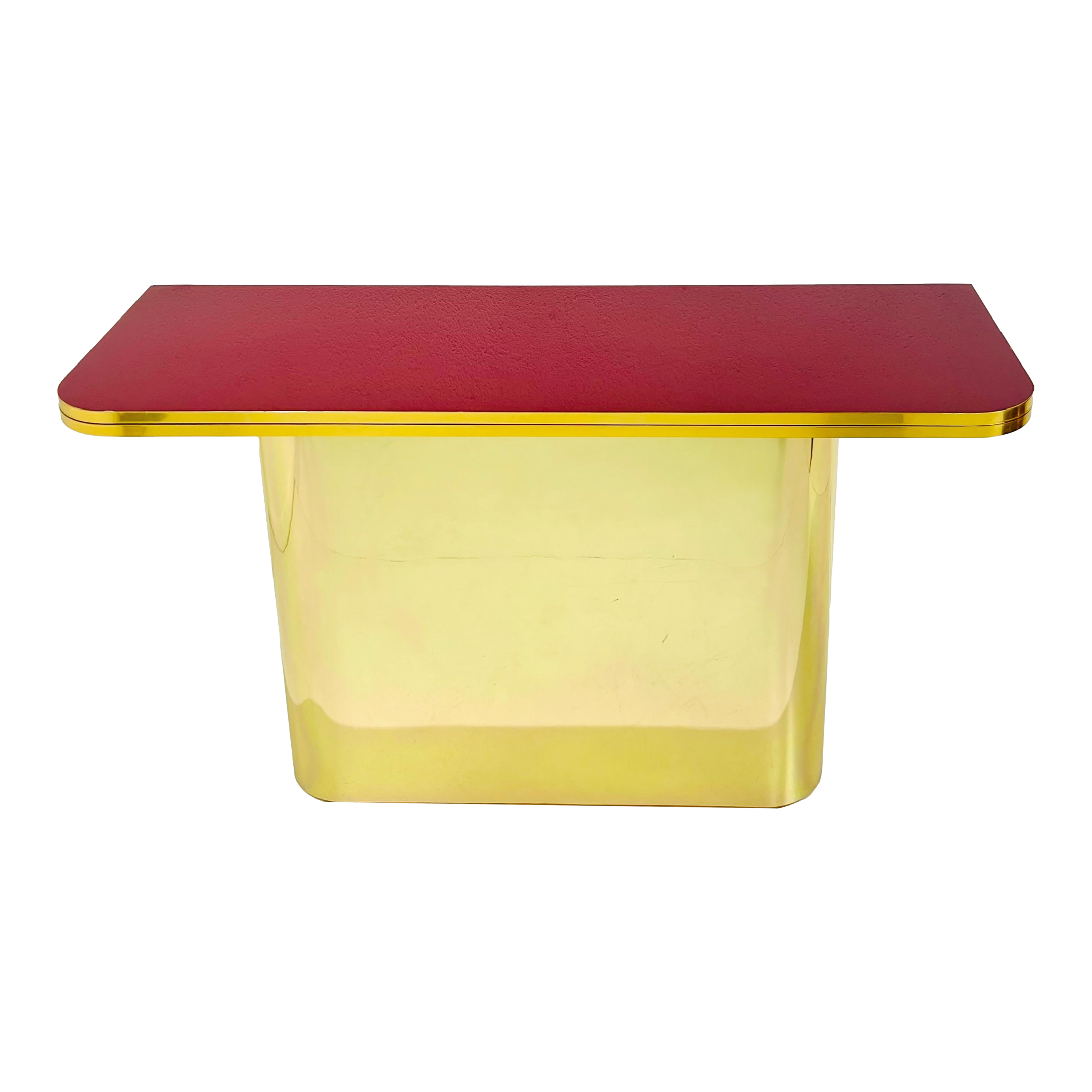 1980s Brass & Garnet Lacquer Flip Top Console Table | Chairish