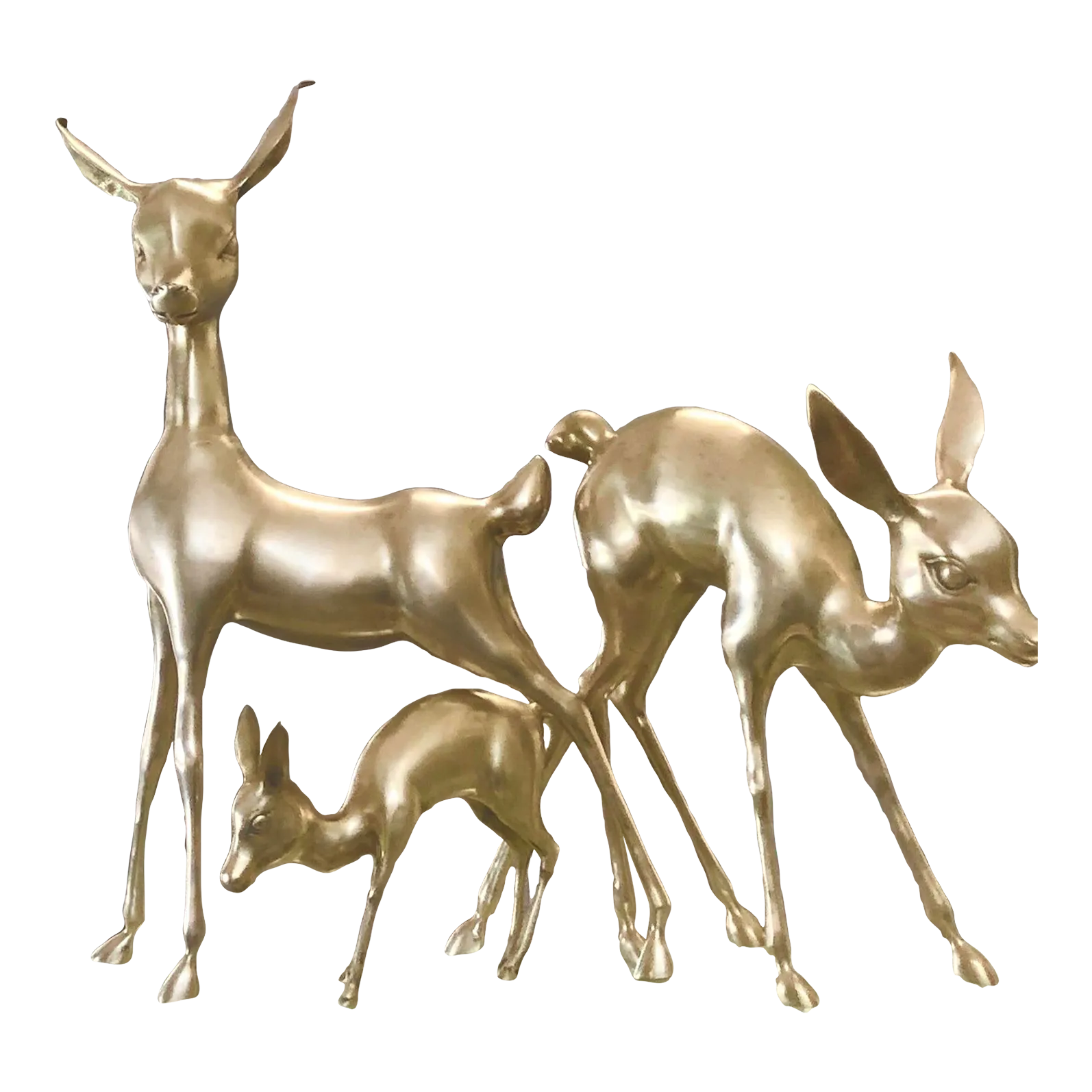 Vintage Mid 20th Century Brass Deer Statues Bambi Styled - Set 3 | Chairish
