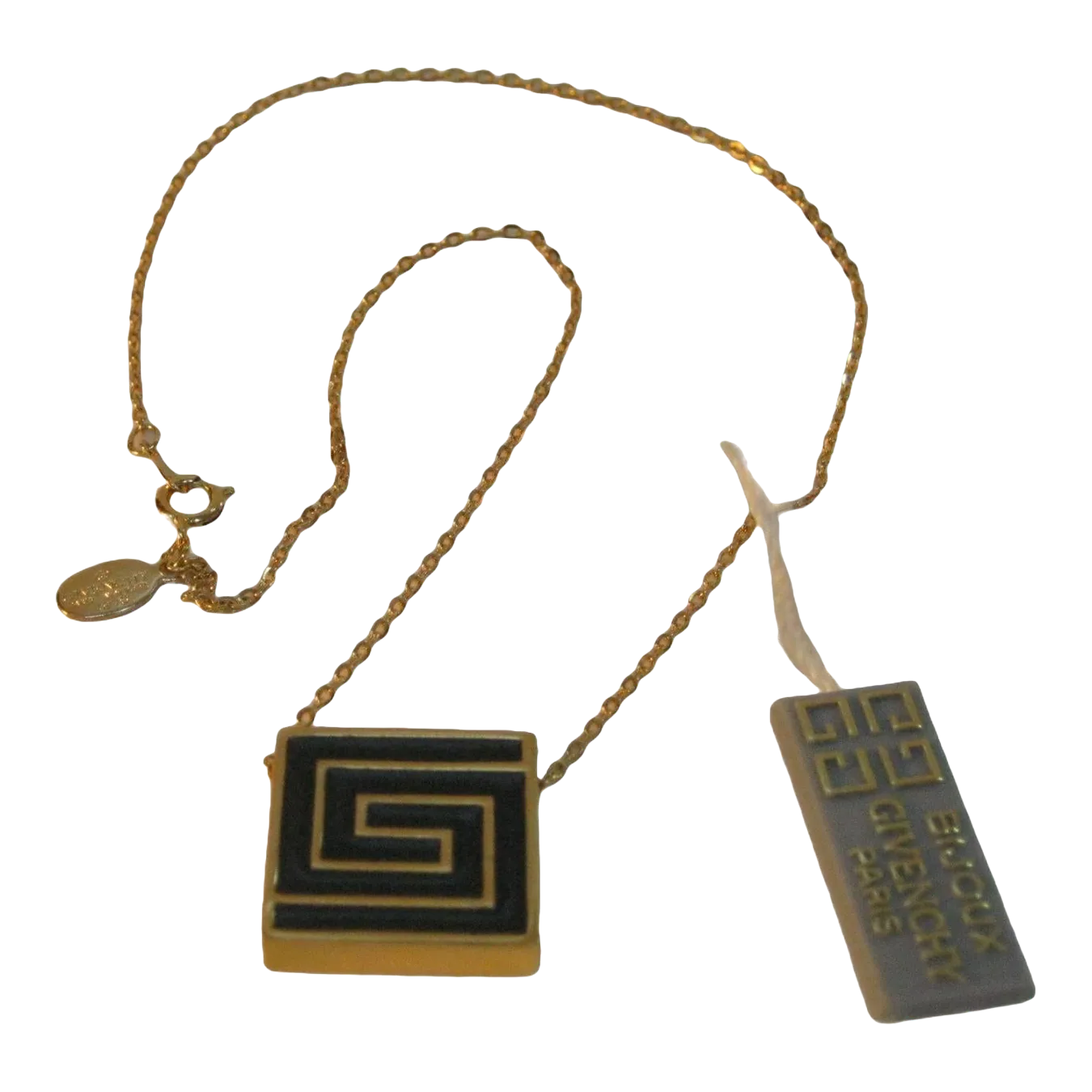 Vintage Givenchy Black Enamel Logo Signature Enhancer Necklace | Chairish