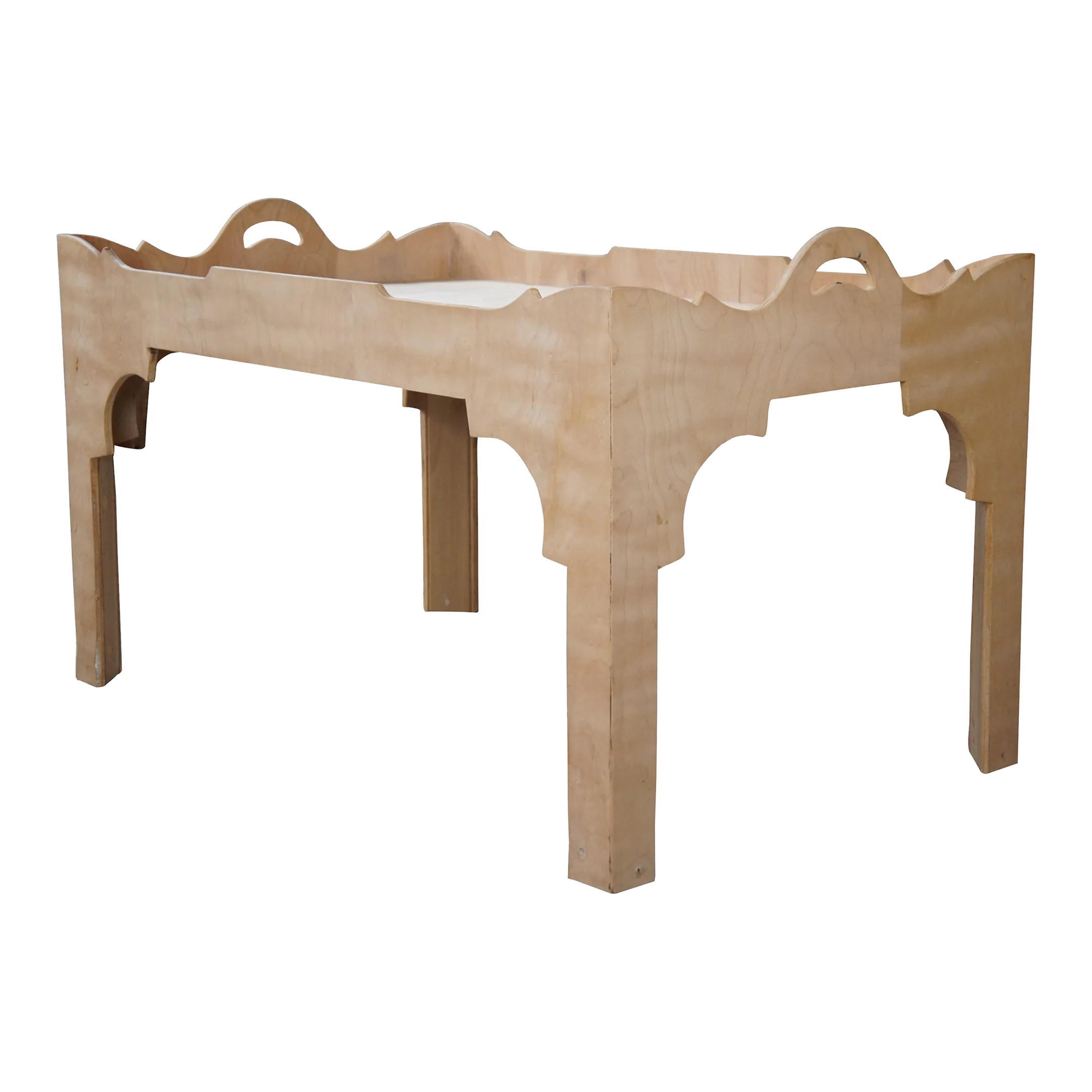 Late 20th Century Vintage Wood Scalloped Gallery Tray Top Table | Chairish
