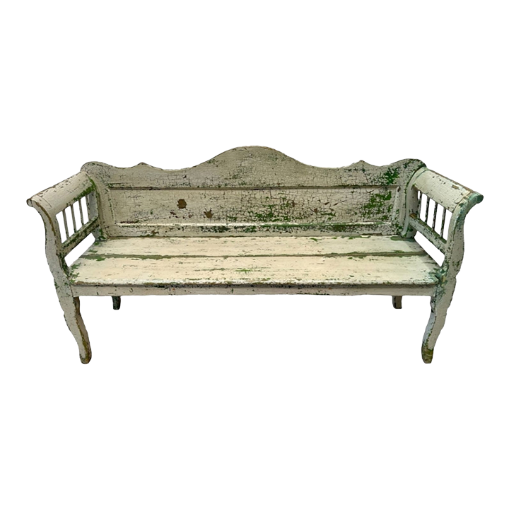 Late 19th Century French Green & White Painted Rustic Bench | Chairish