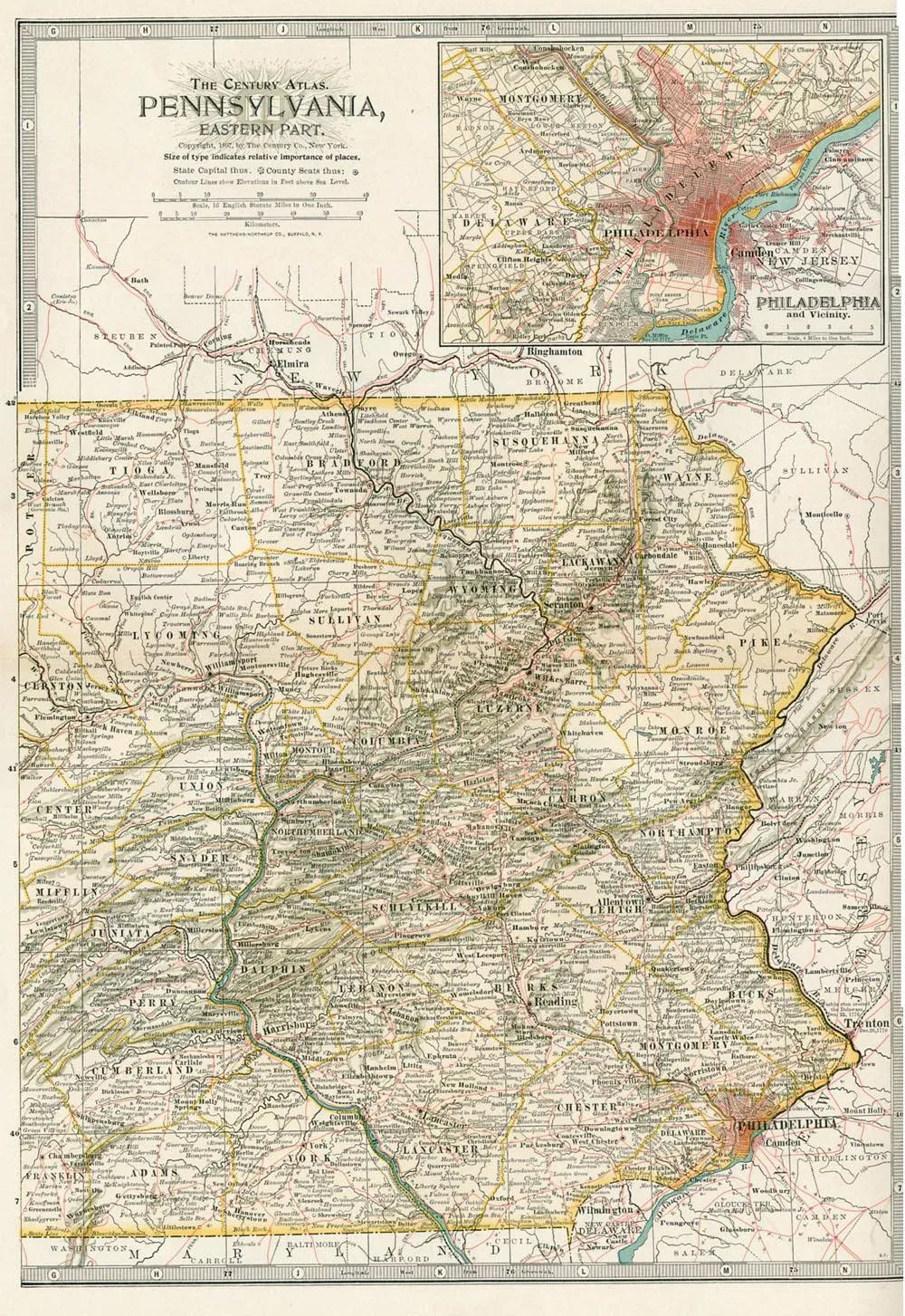 1897 Antique Pennsylvania Eastern Part State Map | Chairish