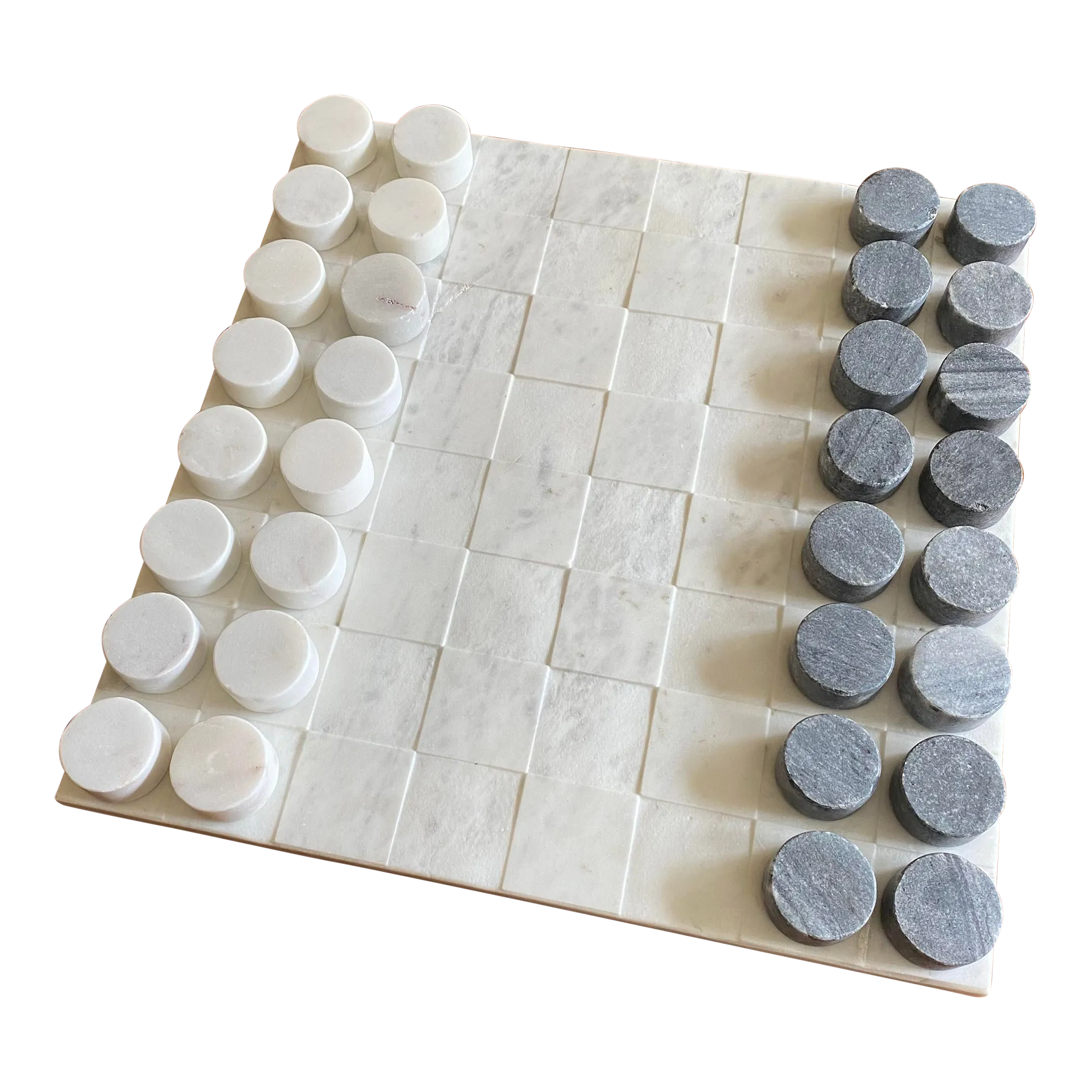 Minimalist Modernist Carved Marble Checker Board Set | Chairish