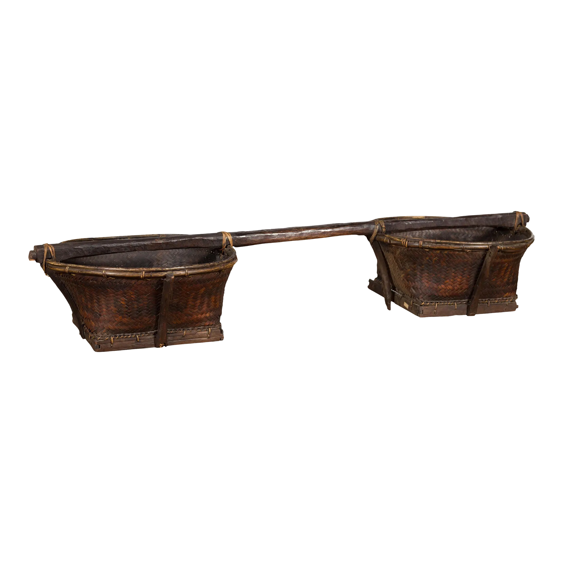 Early 20th Century Shoulder Rice Carrying Yoke with Bamboo & Rattan ...