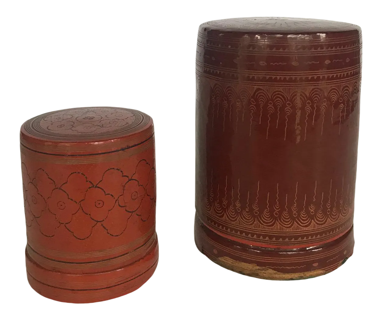 Mid 20th Century Lacquered Round Nesting Boxes-a Pair | Chairish