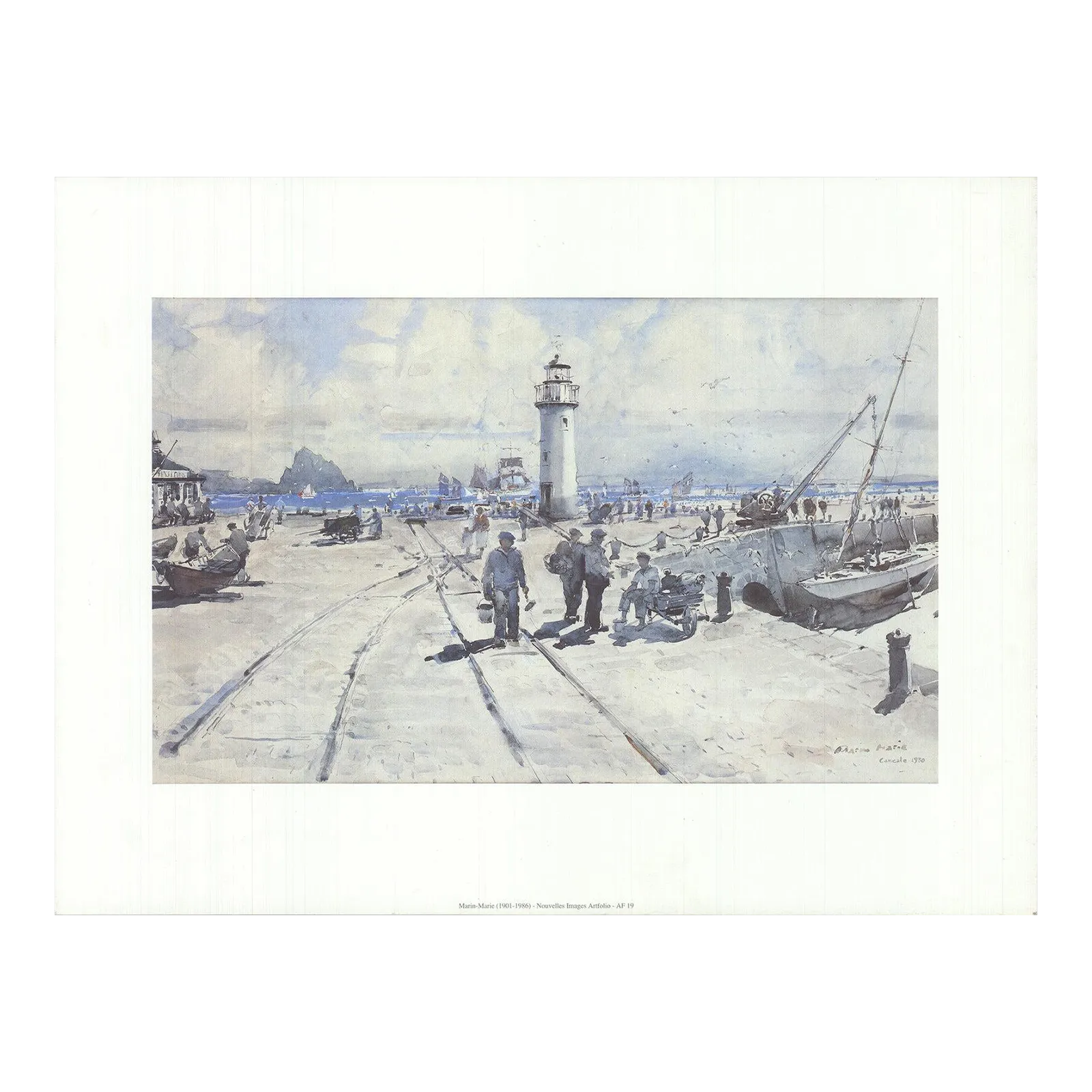 1996 Marin-Marie 'Lighthouse' Impressionism Blue,White Offset ...
