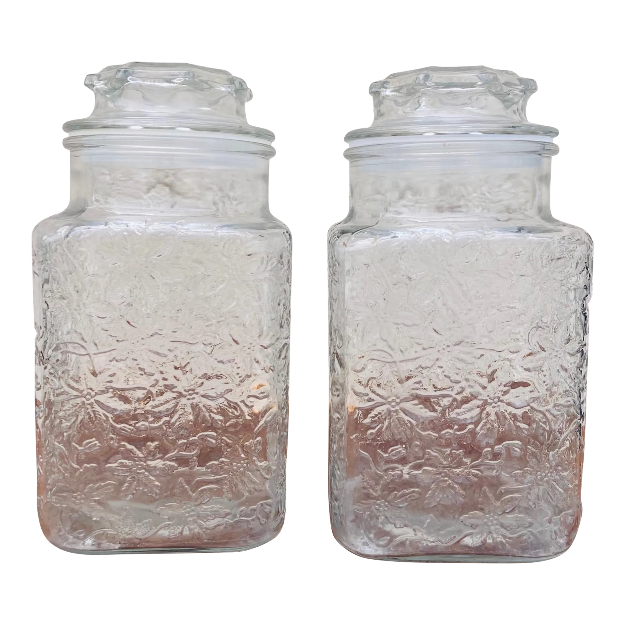 Pair of Vintage Crystal Glass Jars With Lids | Chairish