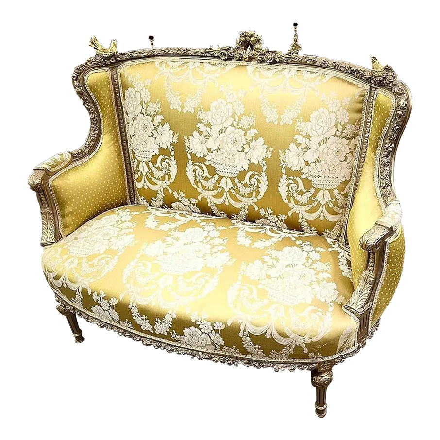 French Rococo Style Golden Sofa With Gold Leaf Details | Chairish