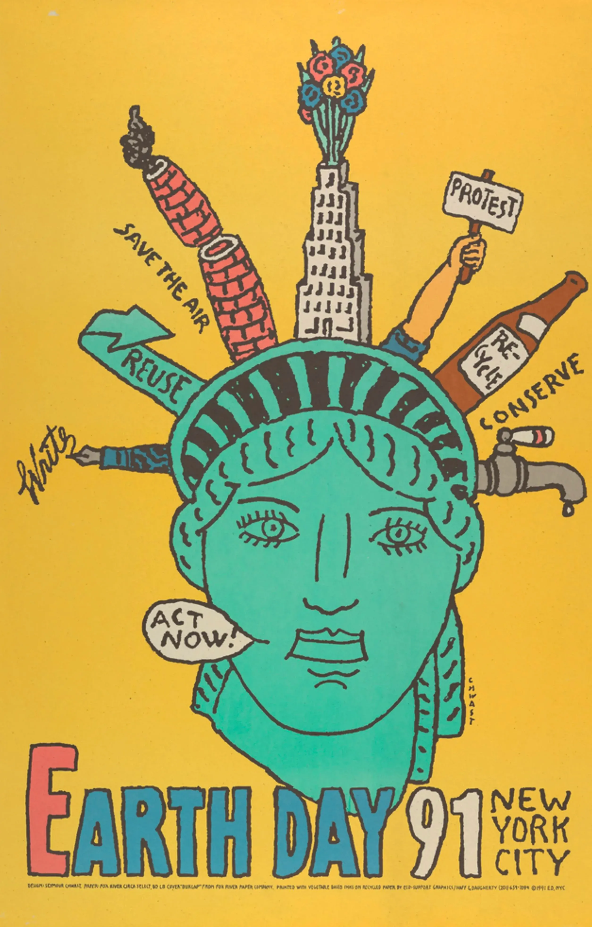 Earth Day 1991 New York City - Vintage Pop Art Poster by Seymour Chwast ...