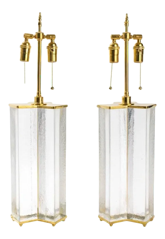 Cast Textured Glass Column Table Lamps - A Pair | Chairish