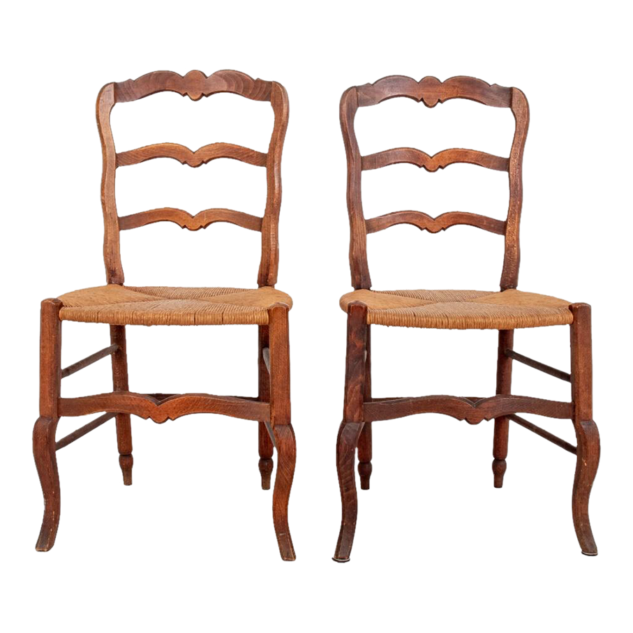 French Provincial Walnut Ladder Back Side Chairs, 2 | Chairish