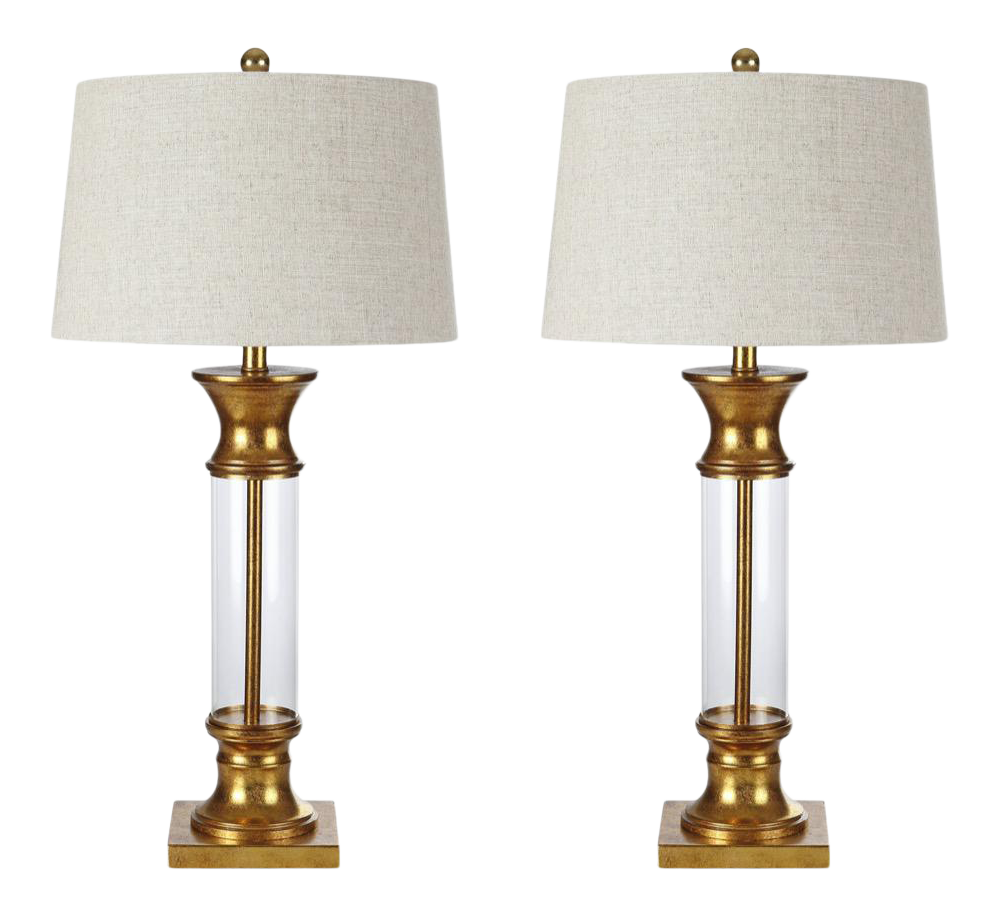 32" Metal & Glass LED Table Lamp, Gold Leaf - a Pair | Chairish