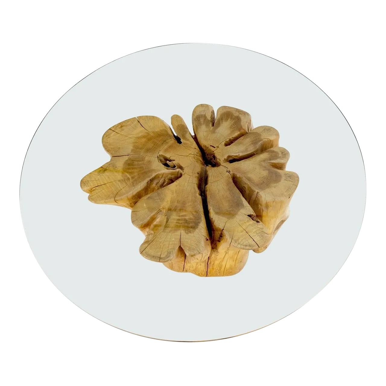 Large Pedestal Natural Blond Wood Tree Stump Base Round Glass Top ...