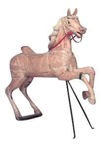 20th Century Carousel Style Stripped Pine Large Horse Figure With Front ...
