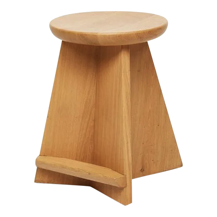1980s Modernist Solid Oak Counter Stool | Chairish