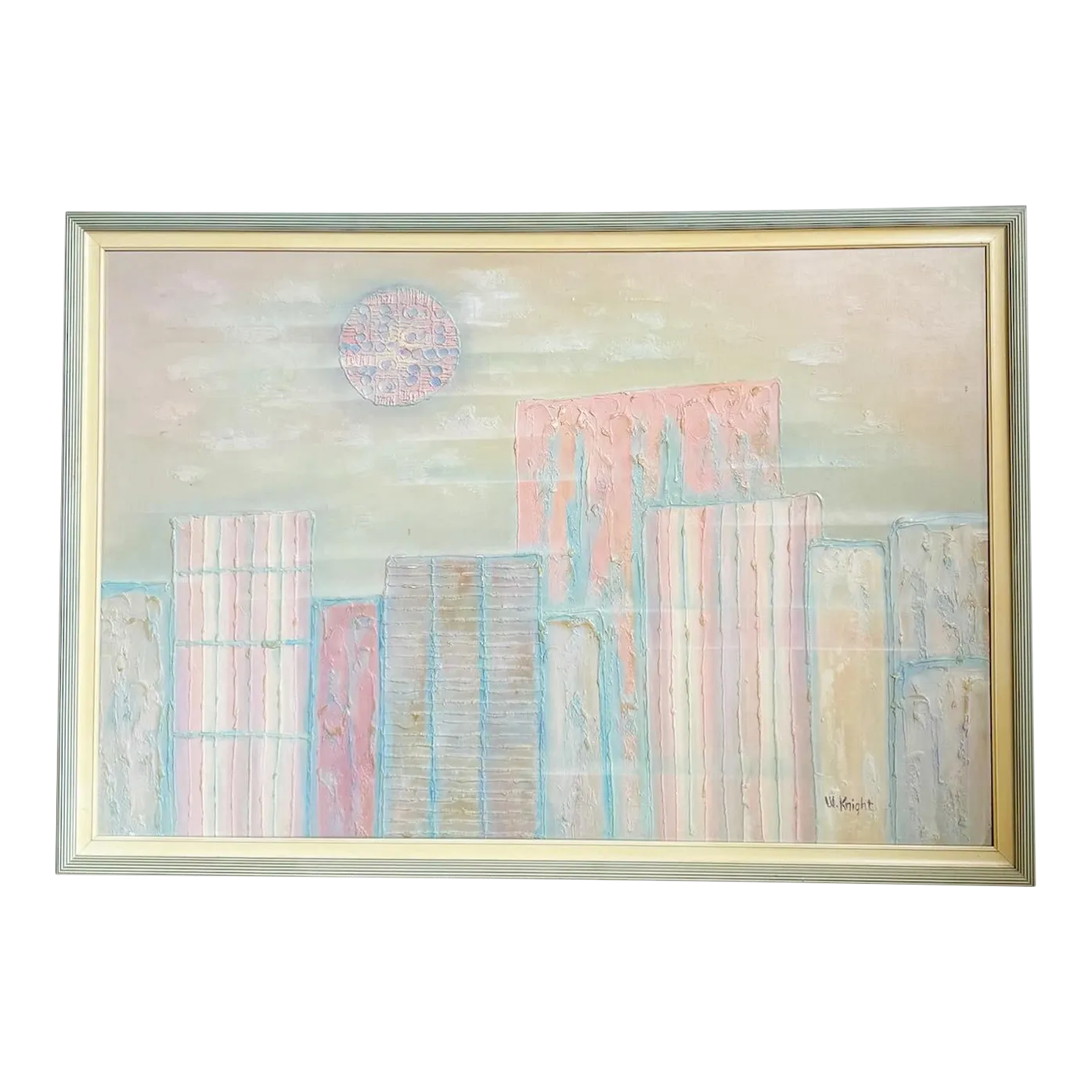 Postmodern Framed Abstract Painting of City Scape | Chairish