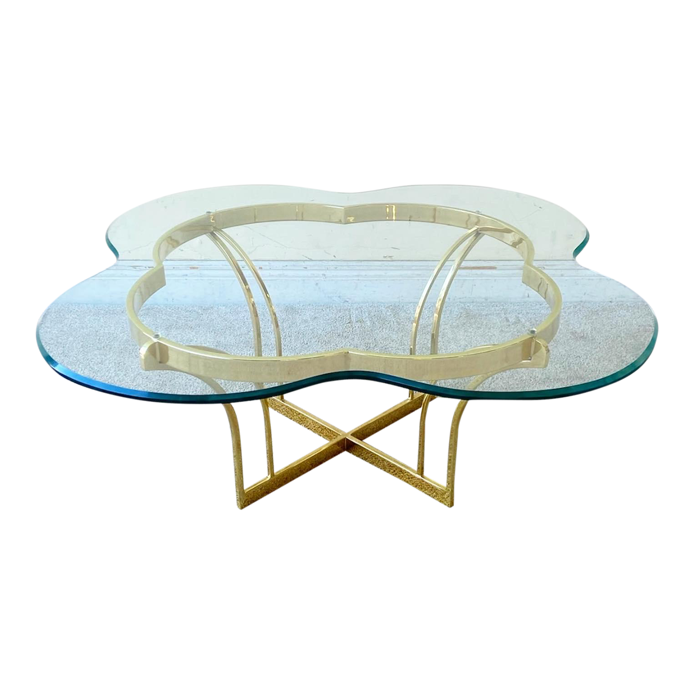 Hollywood Regency Clover Cloud Glass and Gold Coffee Table | Chairish