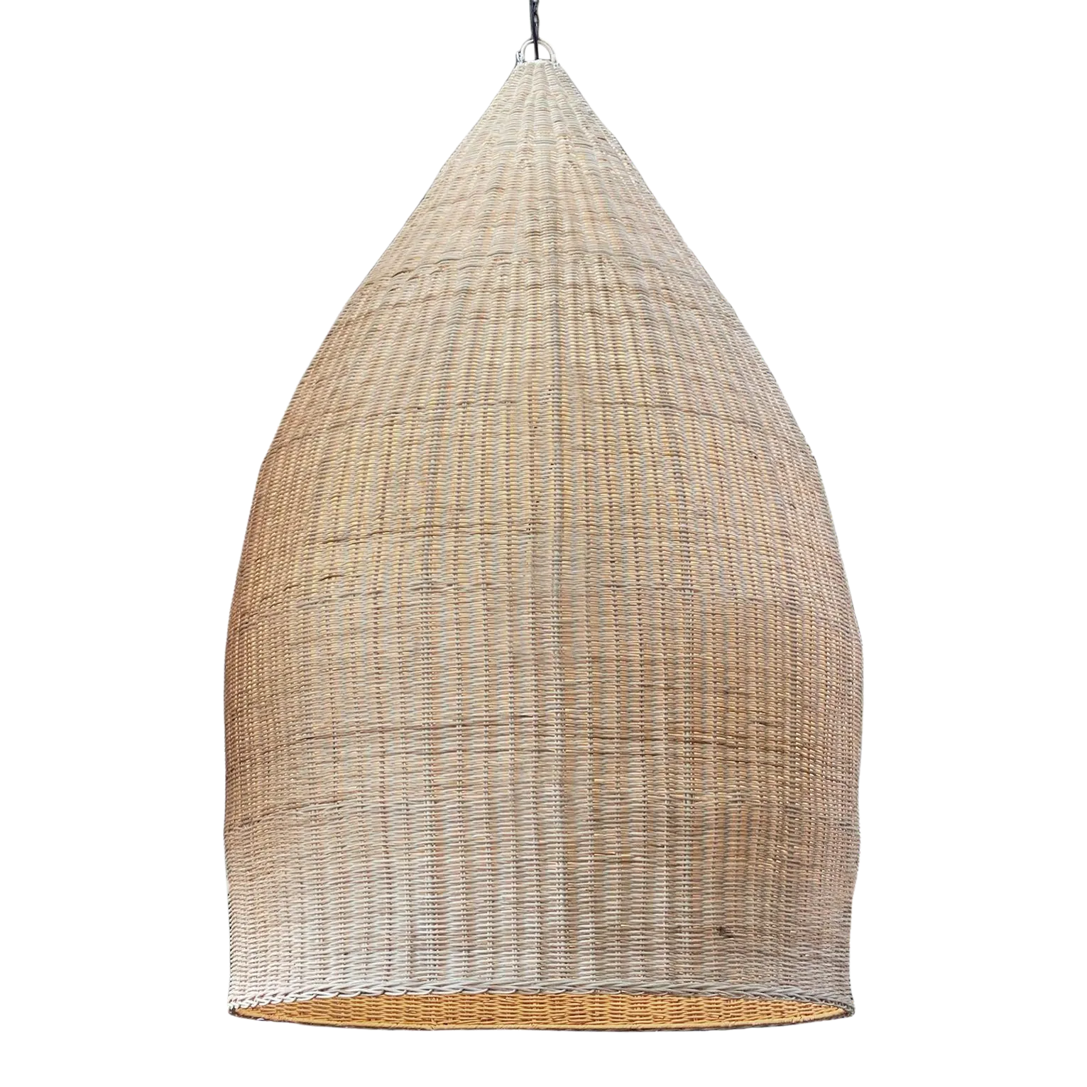 Large Contemporary Raw Rattan Pod Lantern | Chairish