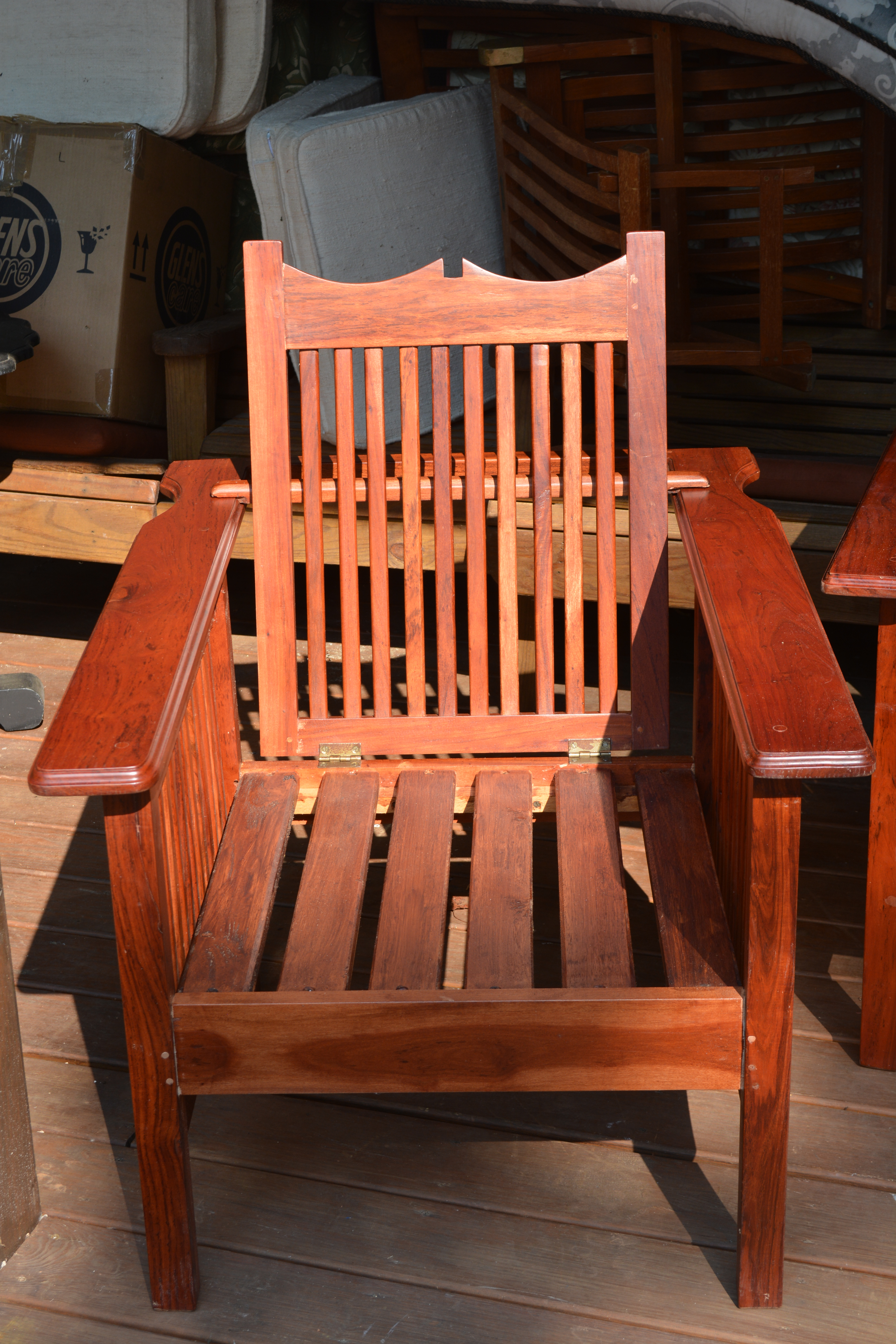 1980s Rhodesian Teak Loveseat Chair Set With Hinged Adjustable Backs Set of 2