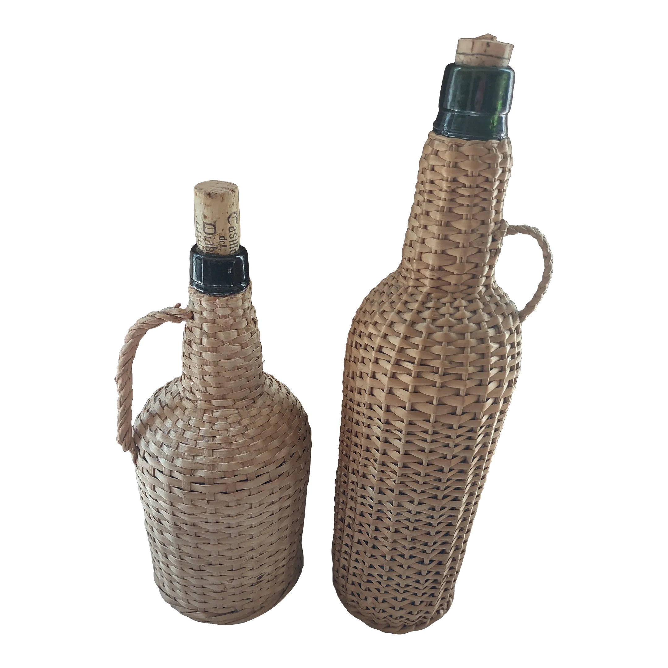 Pair of Vintage Wicker Bottles With Handles | Chairish