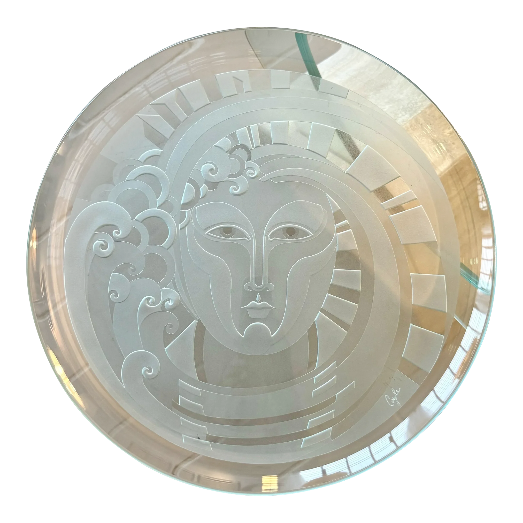 Vintage Signed Perry Coyle Etched Art Glass Serving Platter | Chairish