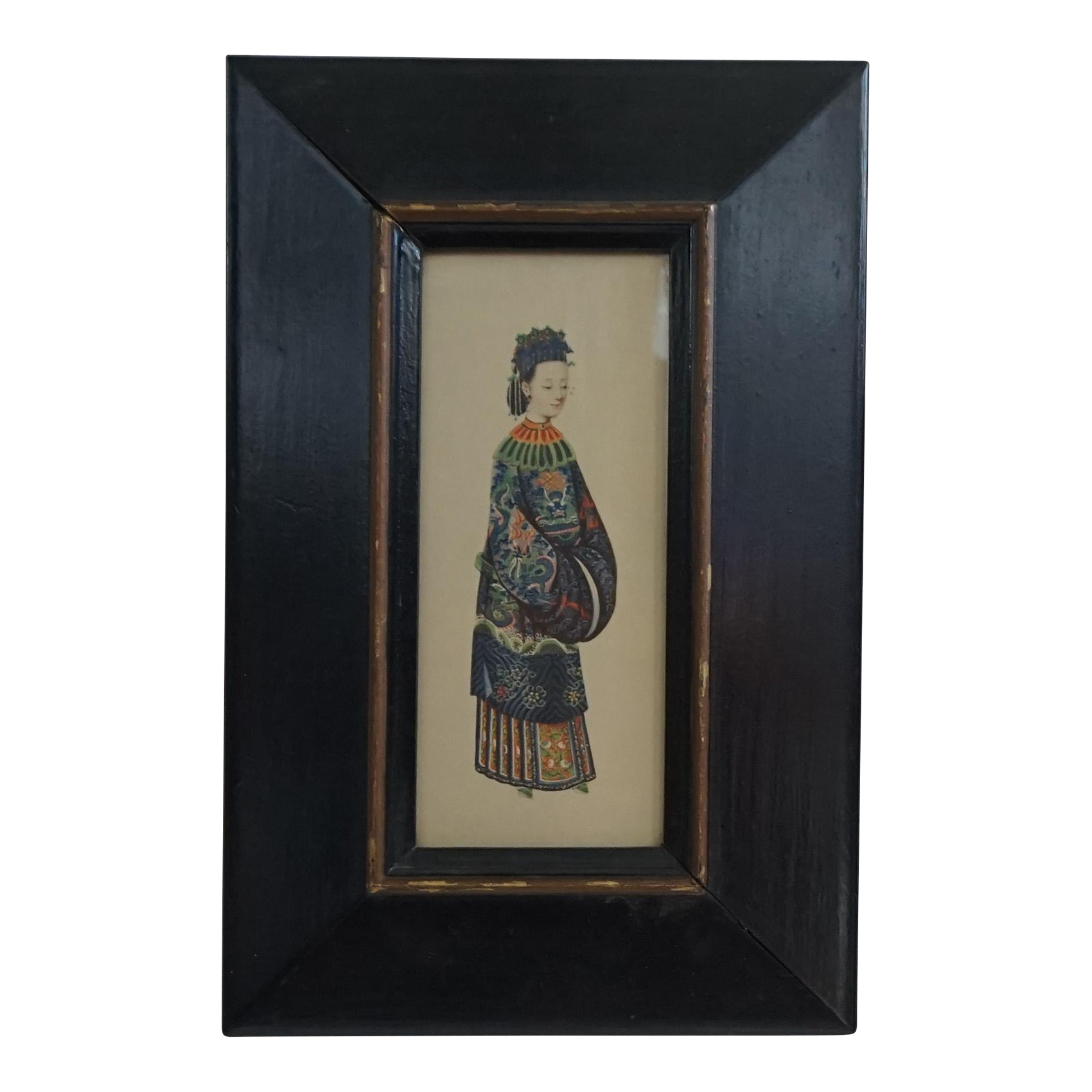 Antique Framed Chinese Portrait Print of a Woman on Pith Paper, Framed ...