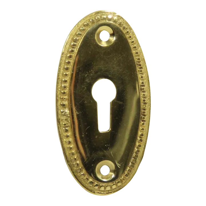 Late 20th Century Solid Brass Oval Beaded Door Keyhole Cover | Chairish