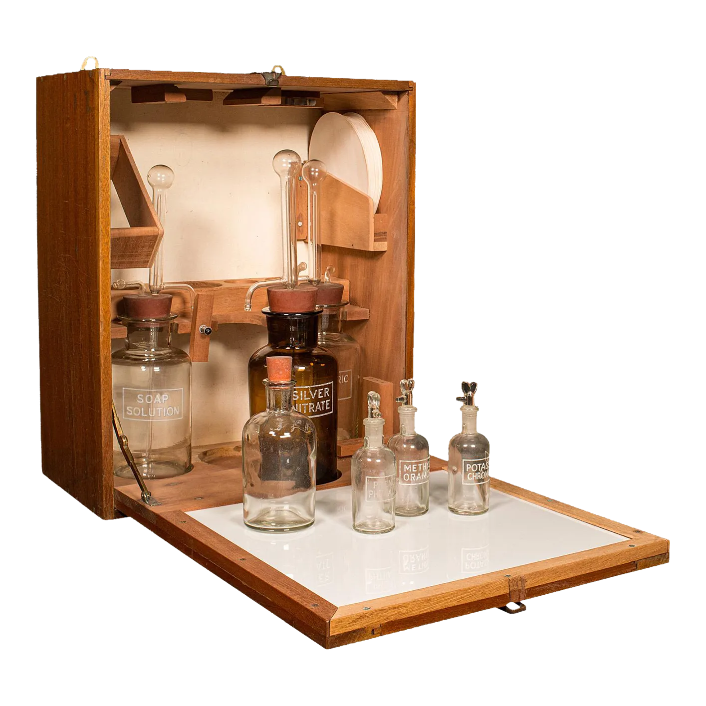 1950s Vintage English, Walnut Chemist's Dispensing Cabinet | Chairish