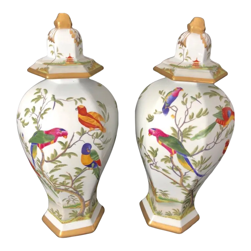 Vintage Pair of Chelsea House Inc. Chinoiserie Lidded Ginger Jar Vases ...
