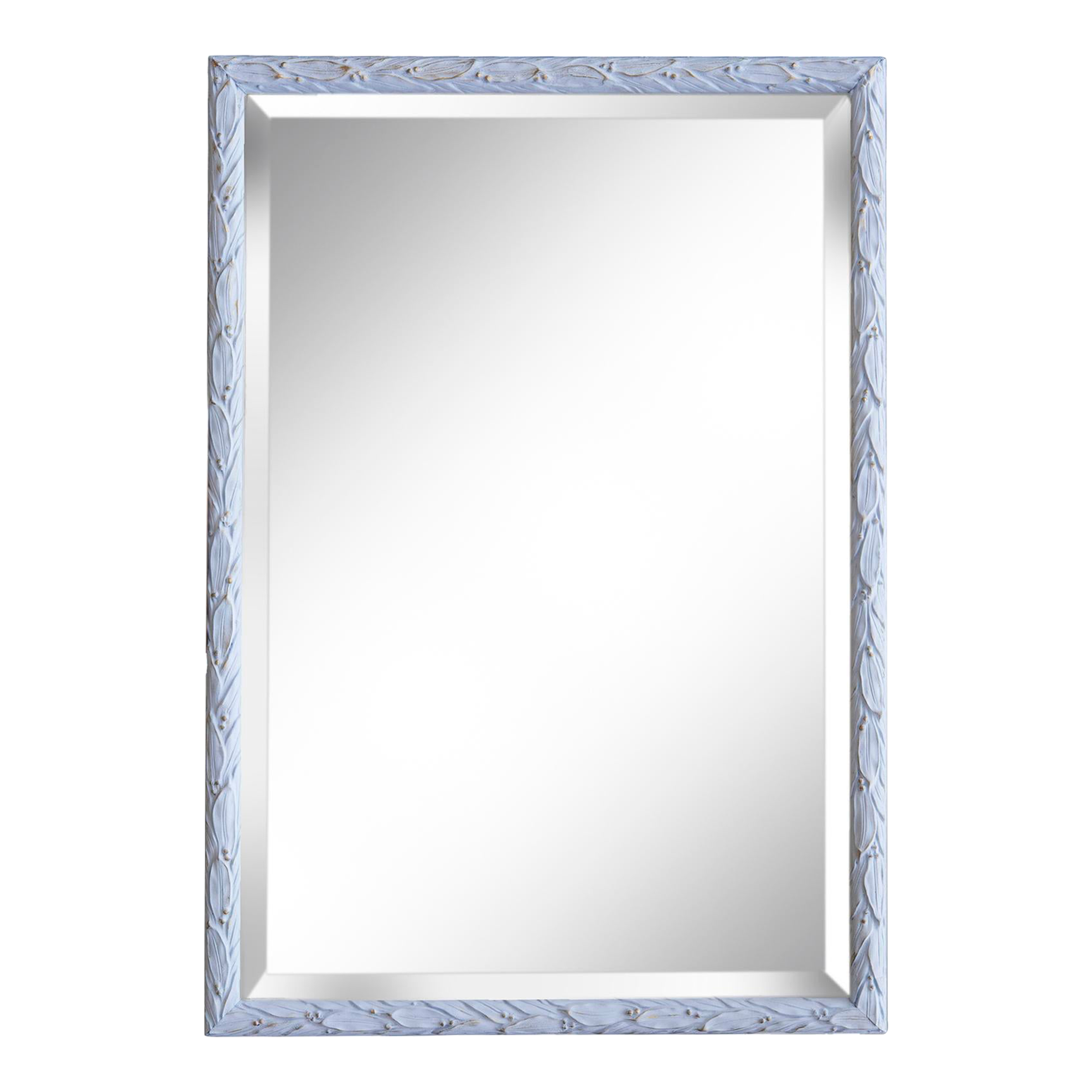 Mid 20th Century Blue Beveled Mirror Leaf Motif | Chairish