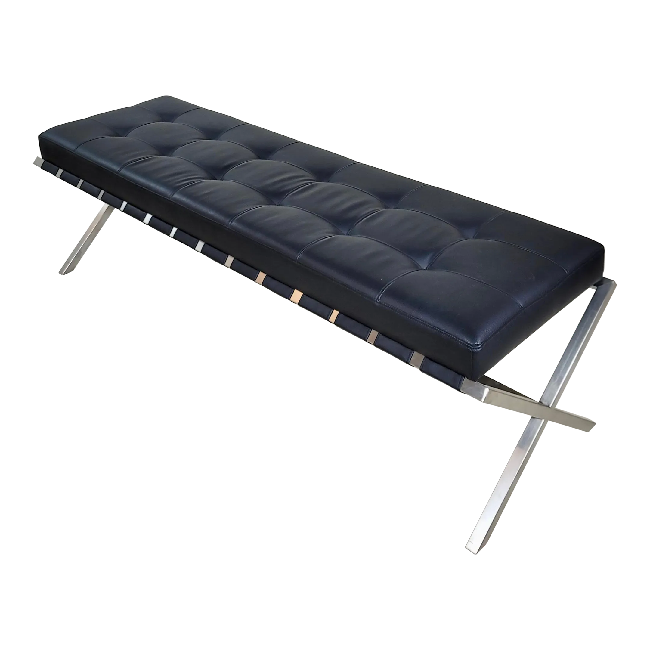 Modern Exhibition 3-Seat Bench -Black Leather & Polished Chrome | Chairish