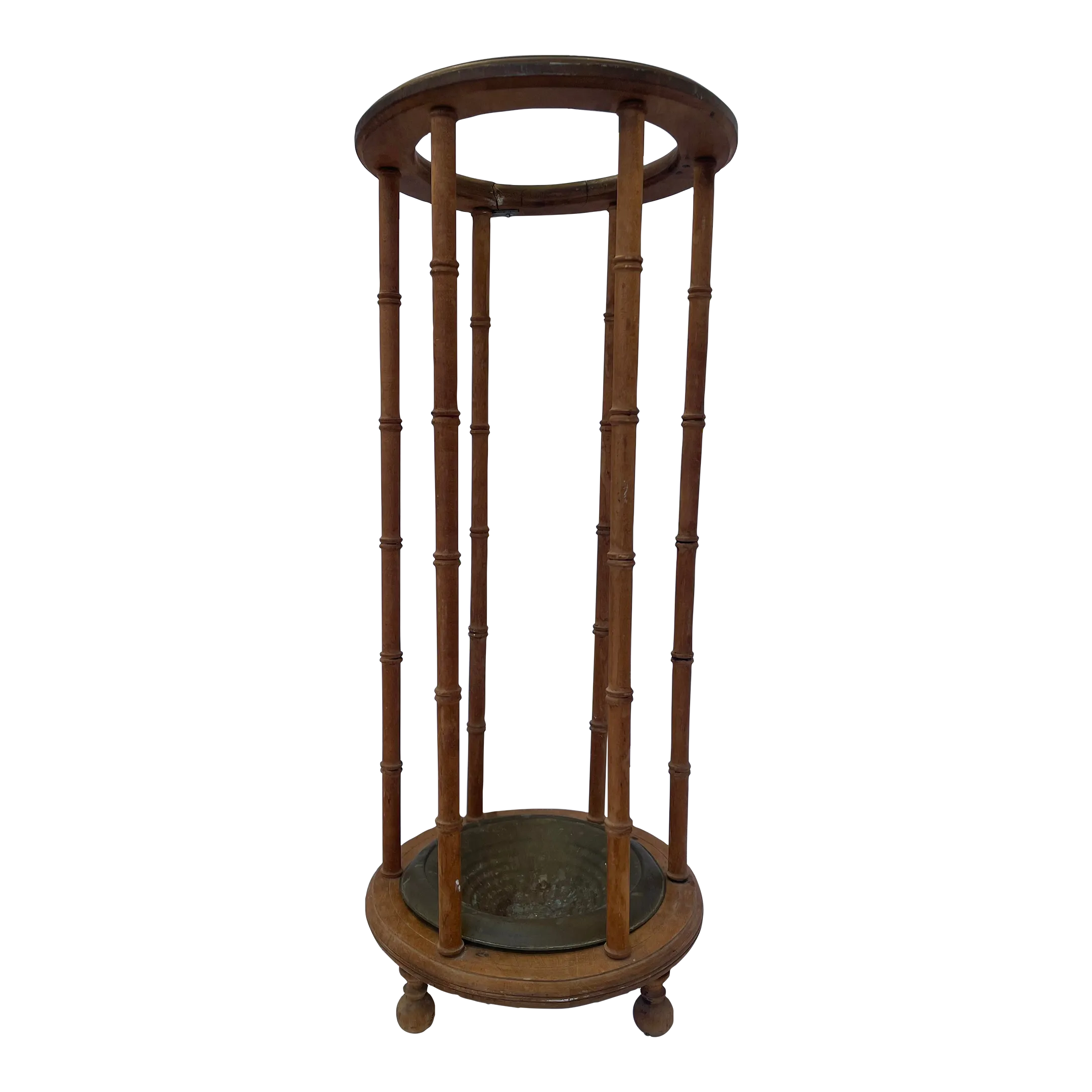Early 20th Century Vintage Round Wood Umbrella Stand | Chairish