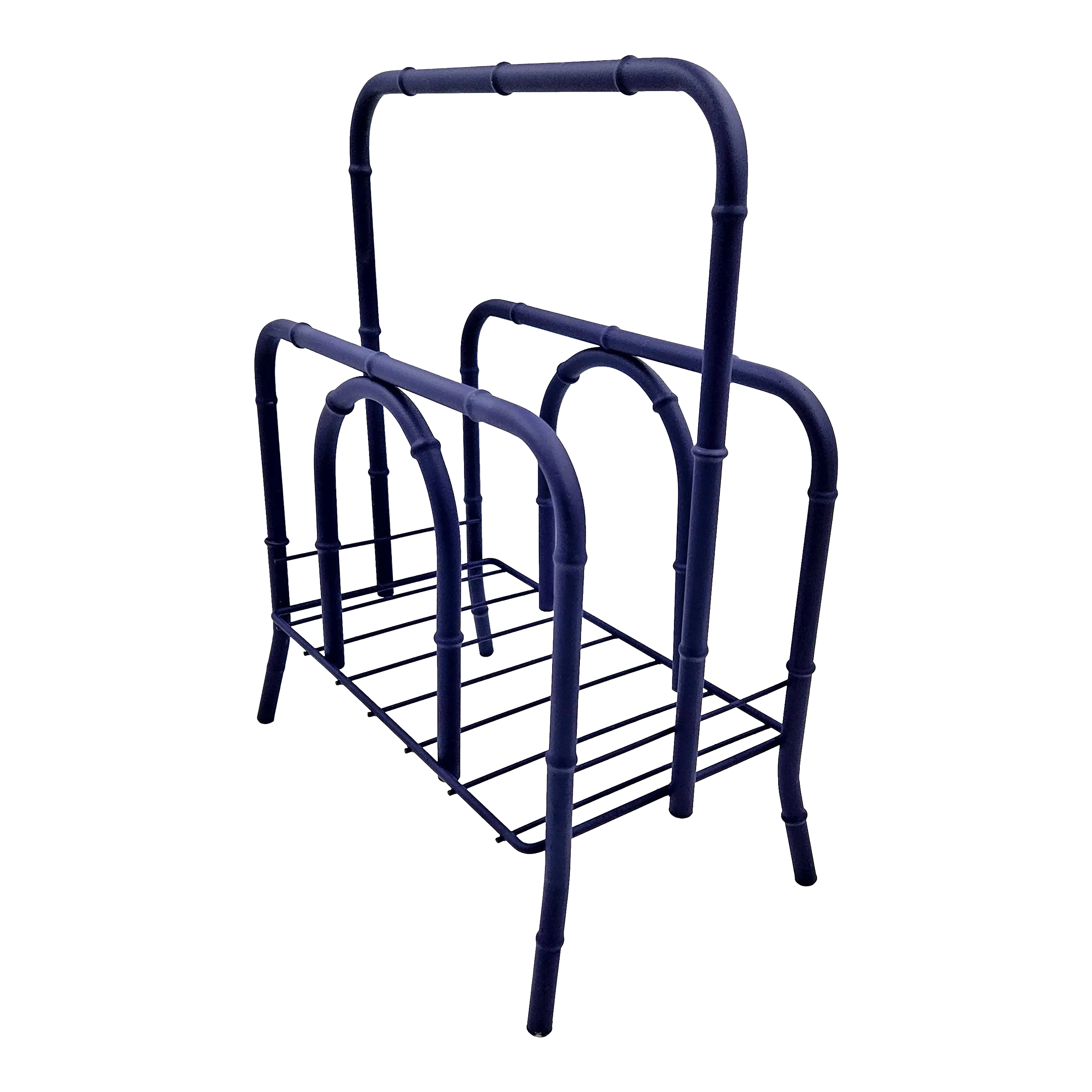 Navy Blue Faux Bois Bamboo Magazine Rack 1950s | Chairish