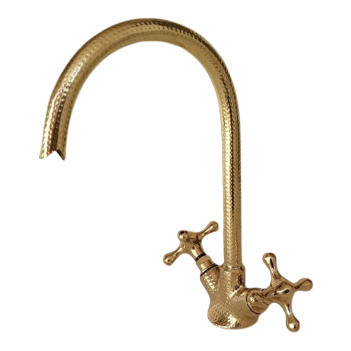 Contemporary Solid Brass Gooseneck Bathroom Faucet | Chairish