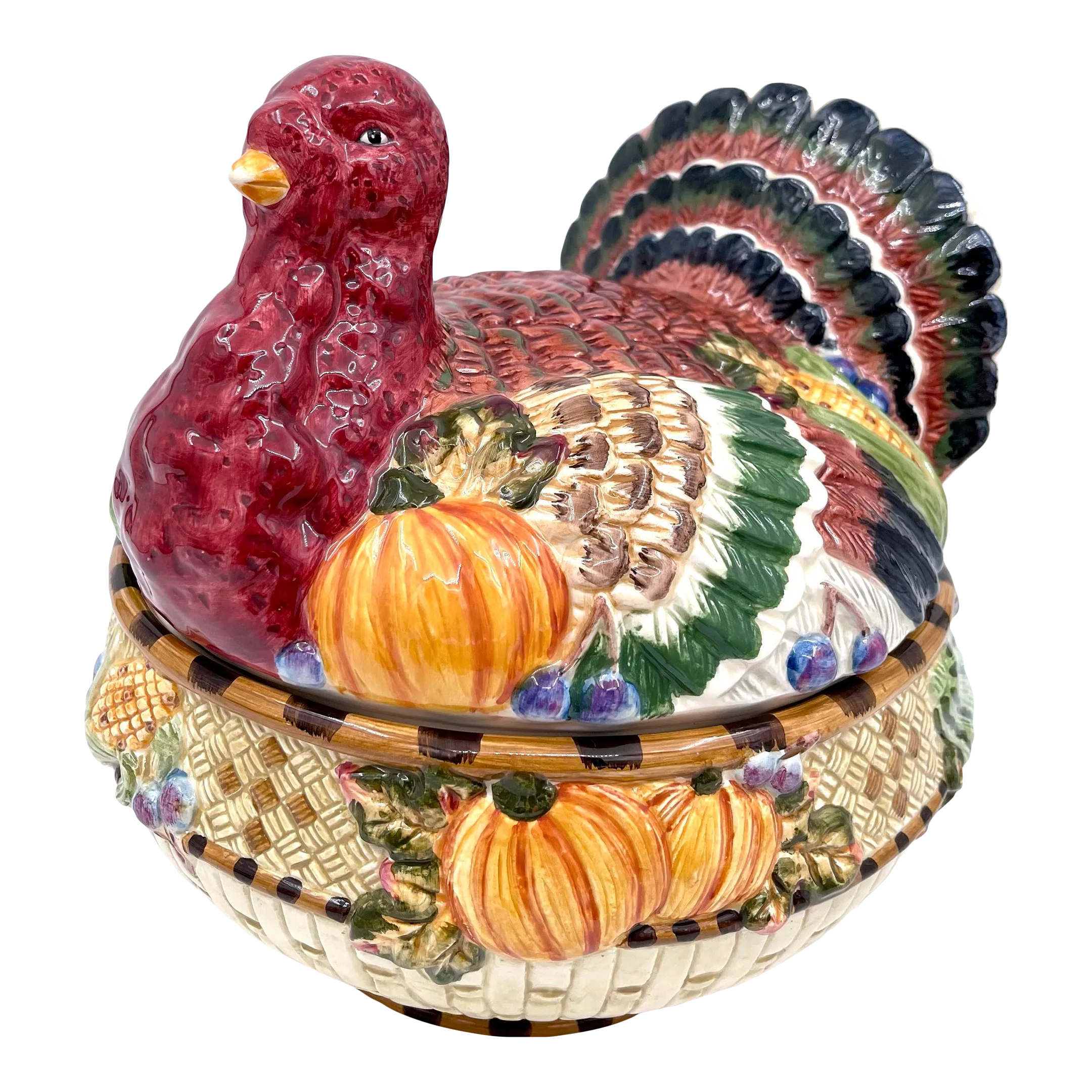 1990s Majolica Style Turkey Tureen Centerpiece With Lid and Ladle ...