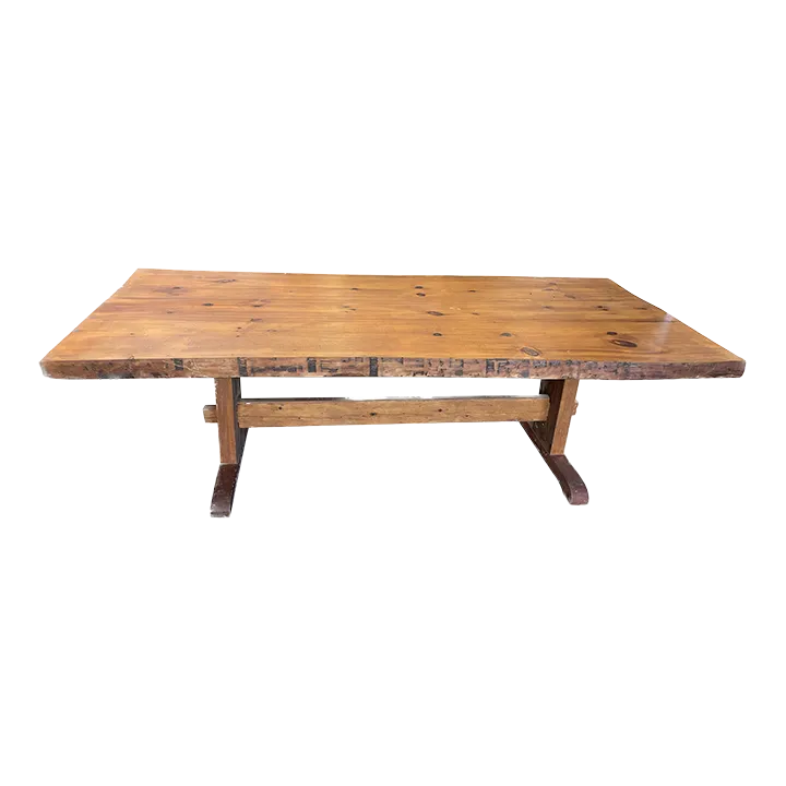 Vintage Live Edge Country Rustic Trestle Dining Table | Chairish